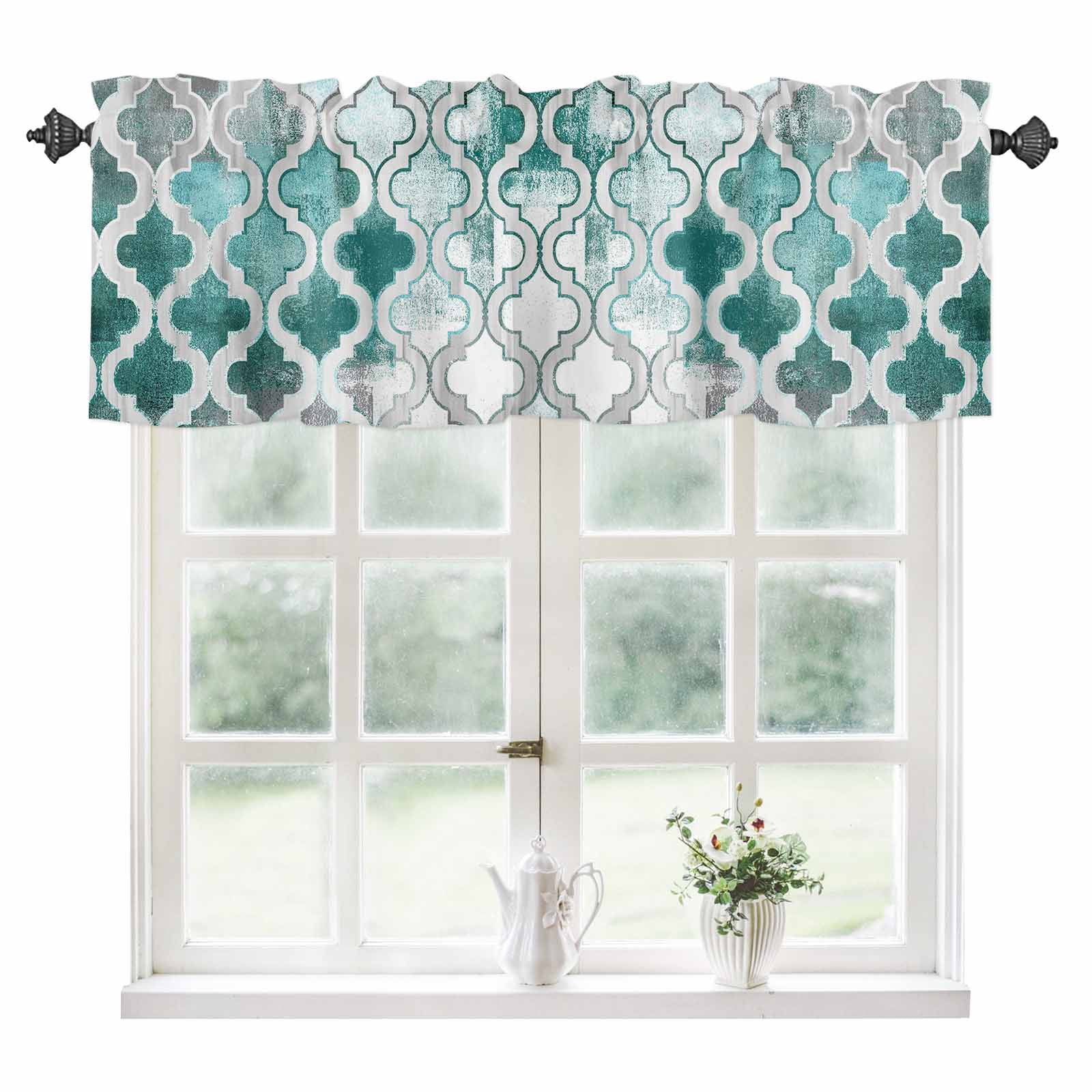 Turquoise Morocco Kitchen Valances for Windows 54x18 Inch Kitchen ...