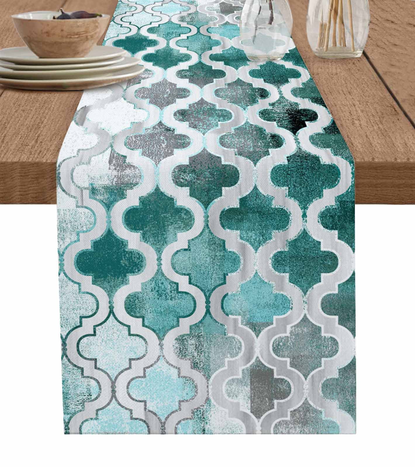 Turquoise Morocco Table Runner Grey Ombre Retro Mottled Painting Art Tablerunners 13 x 108 Inch ...
