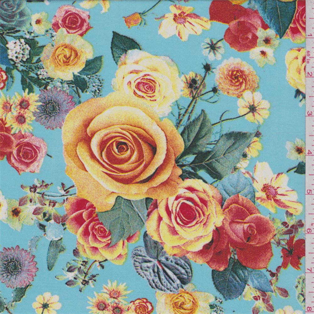 Turquoise Multi Floral Digital Print Dobby Crepe, Fabric Sold By the Yard - Walmart.com
