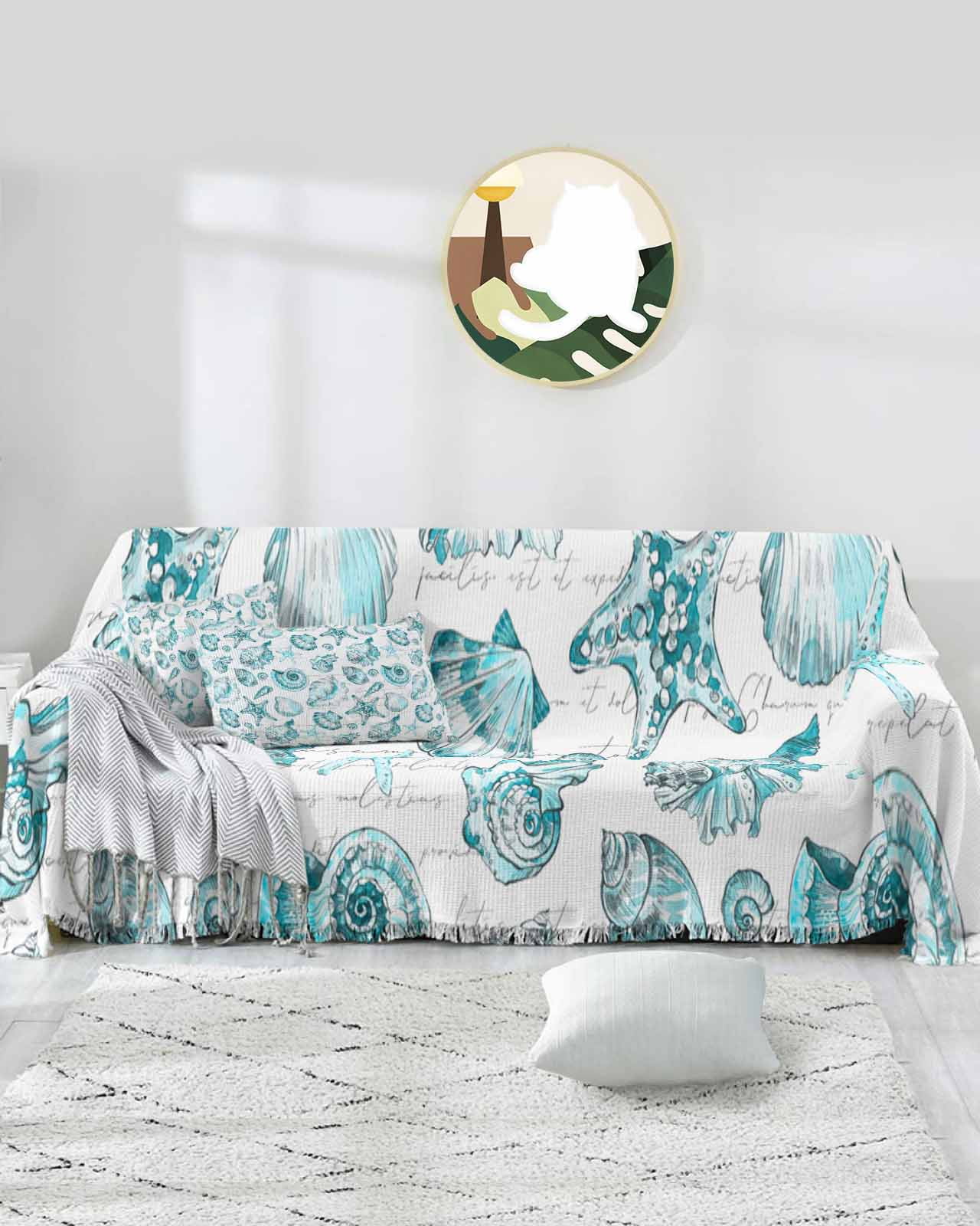 Turquoise Nautical Sofa Couch Covers for 3 Cushion Couch,Washable L ...