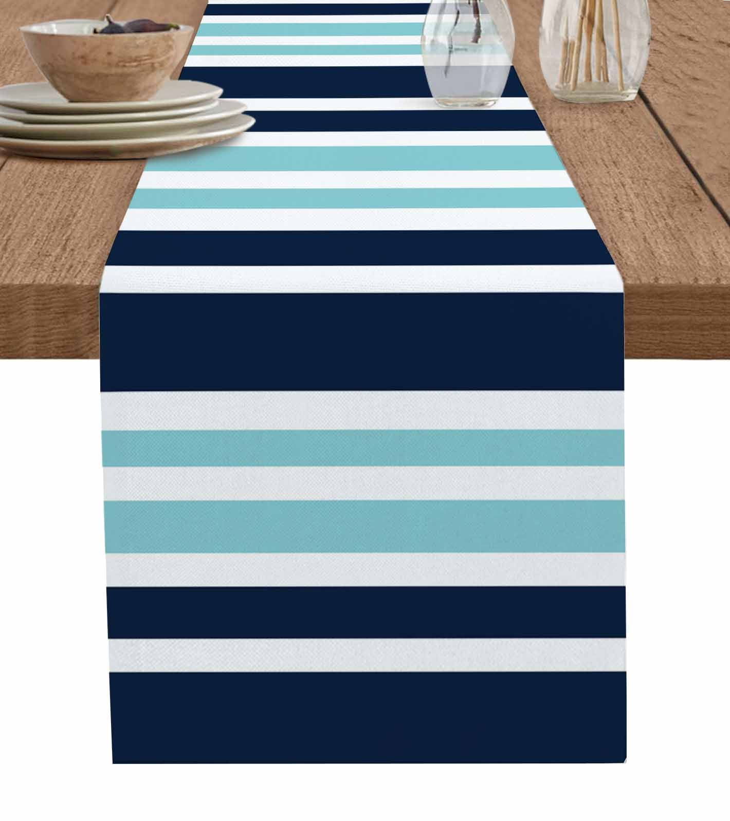 Turquoise Navy Blue Striped Table Runner 72 Inches, Modern Minimalist ...