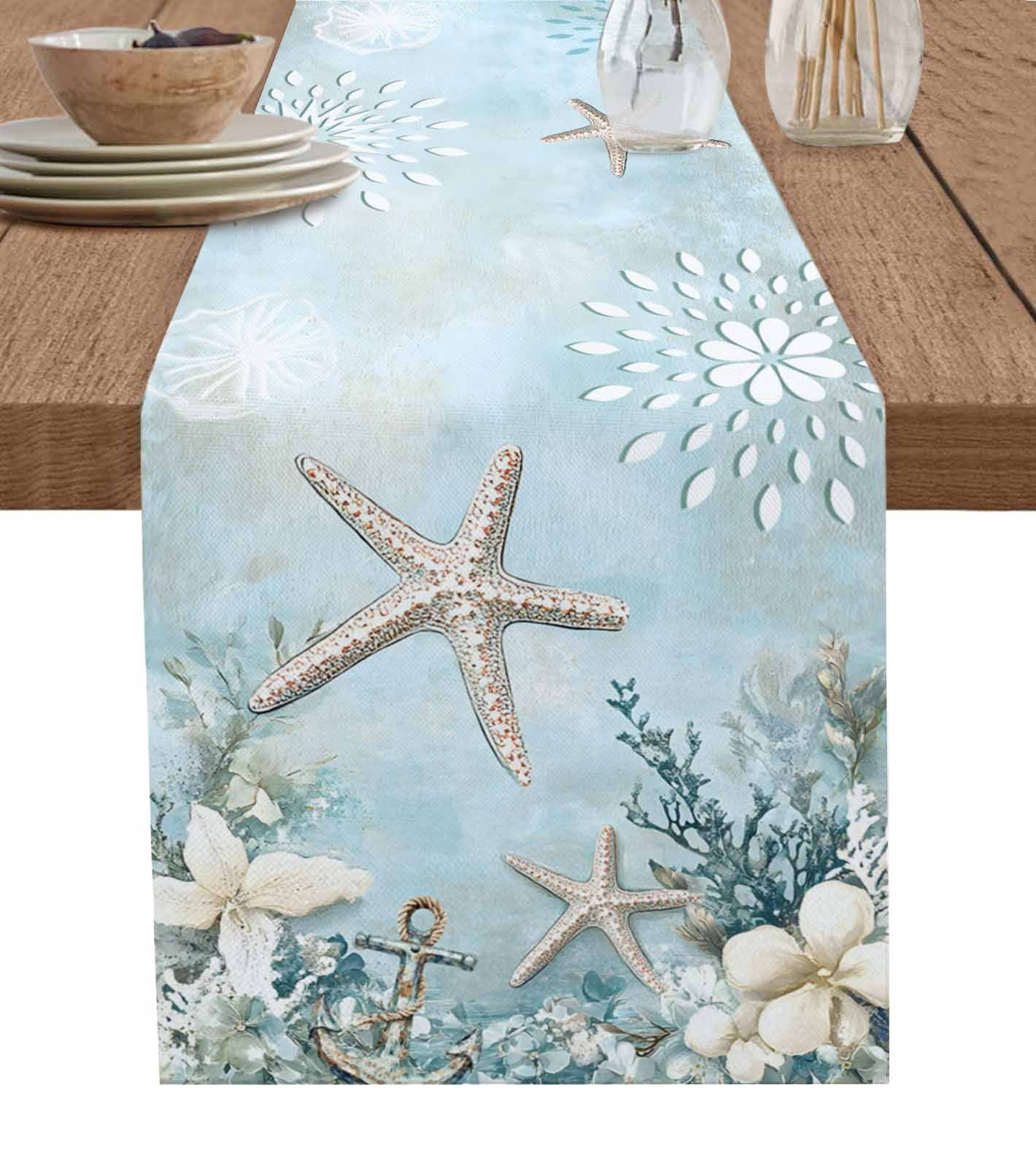 Turquoise Ocean Coastal Table Runner Summer Beach Nautical Coral ...