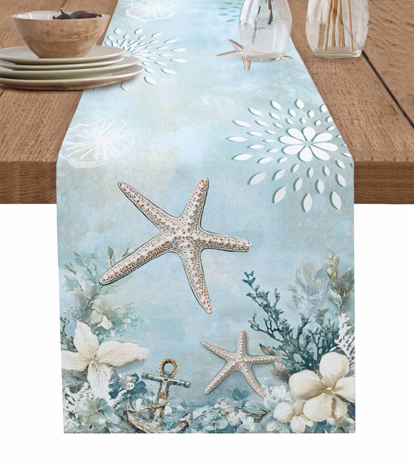 Turquoise Ocean Coastal Table Runner Summer Beach Nautical Coral ...