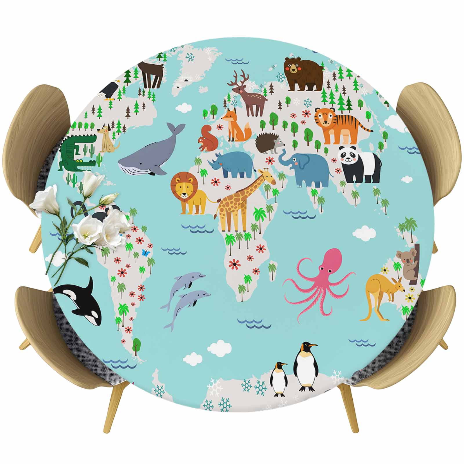 Turquoise Ocean Round Tablecloth, Fitted Table Cover with Elastic for ...