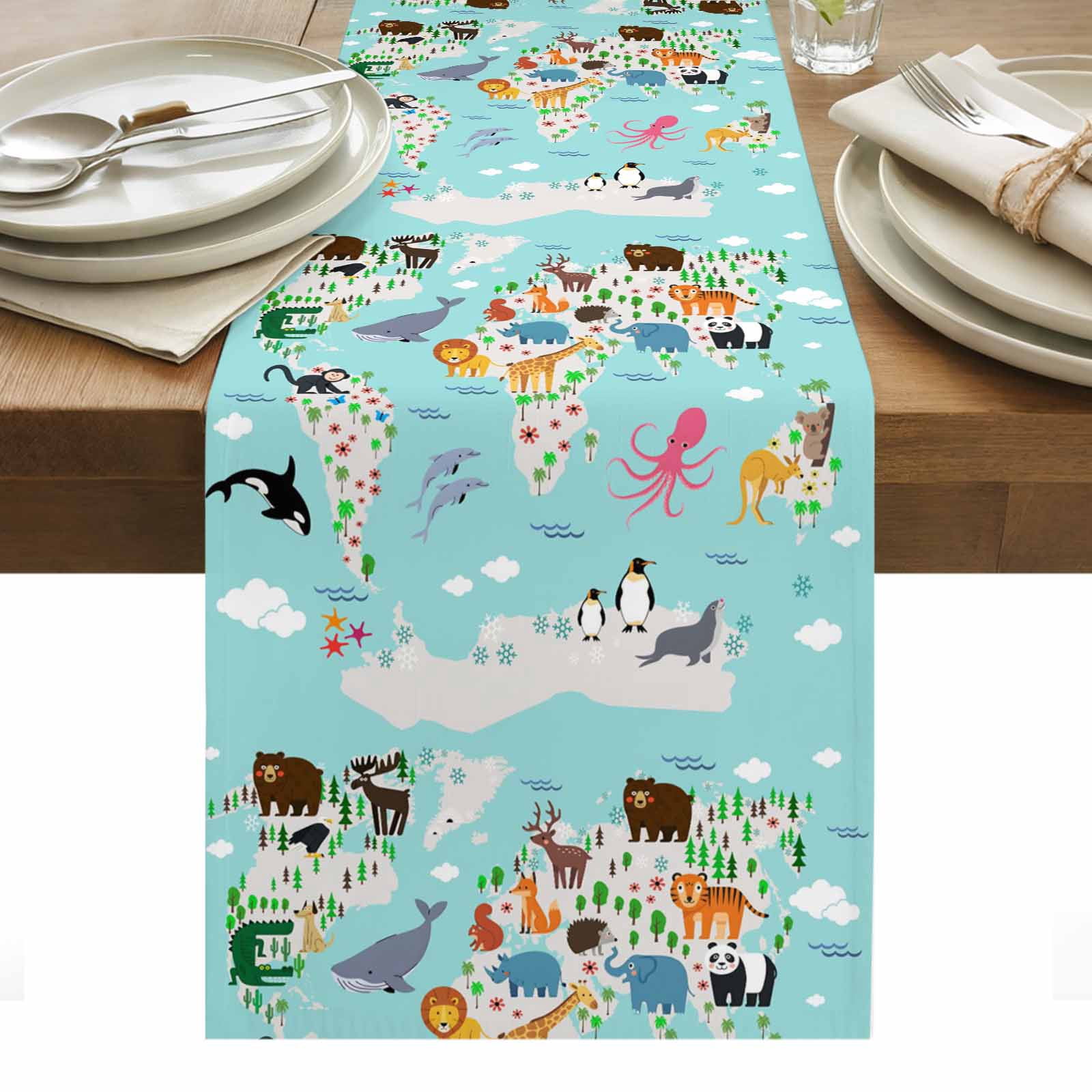 Turquoise Ocean Table Runner - 60 Inch Long, Kitchen Dining Table ...