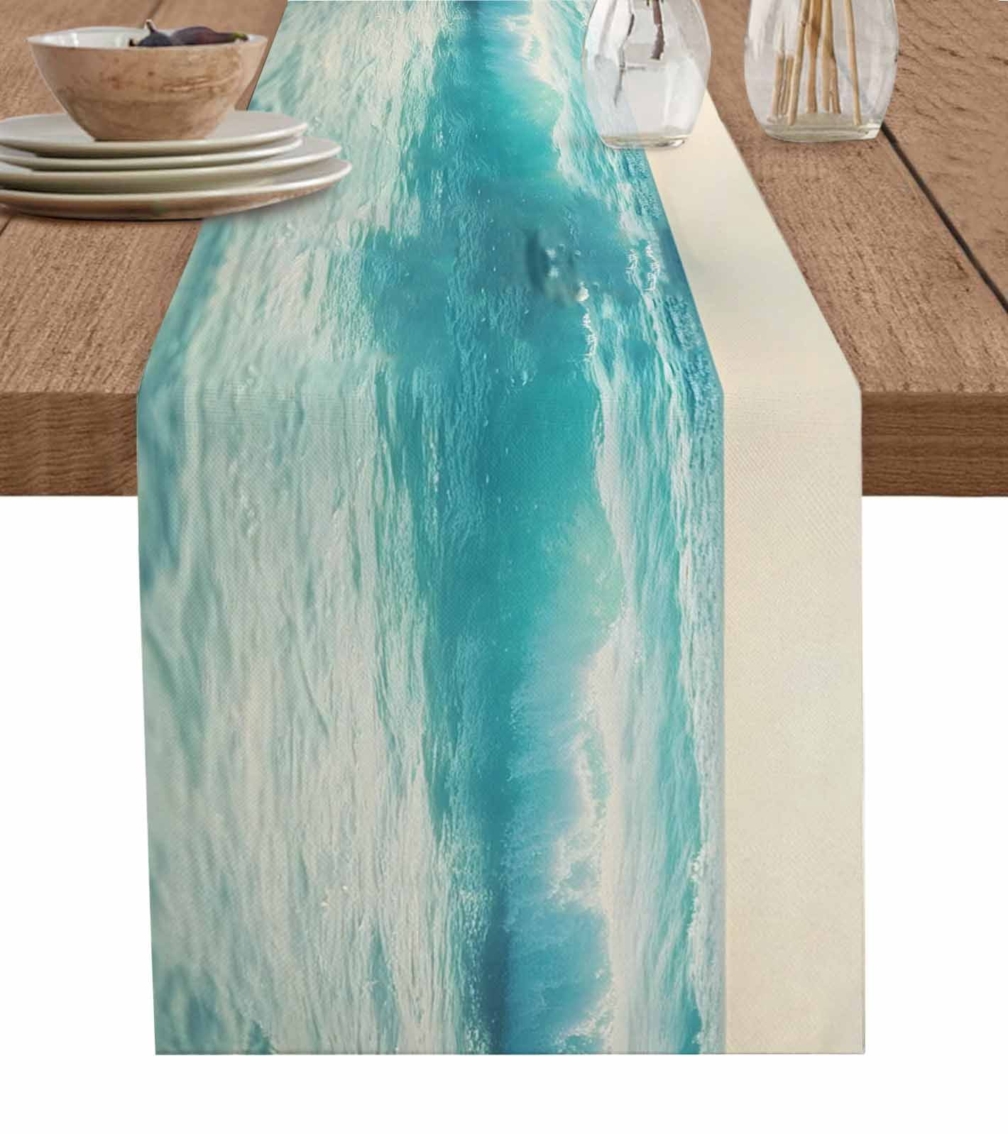 Turquoise Ocean Table Runner 70 Inches, Vintage Summer Sea Waves Bed ...