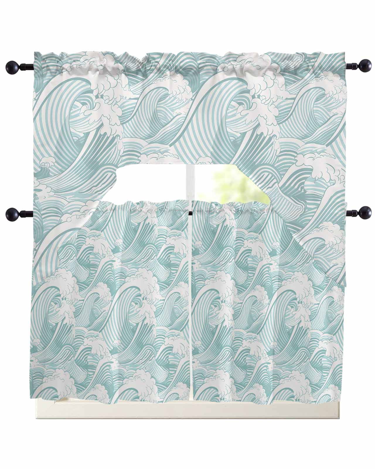 Turquoise Ocean Waves Kitchen Curtains Swag Valance and Tier Curtains ...