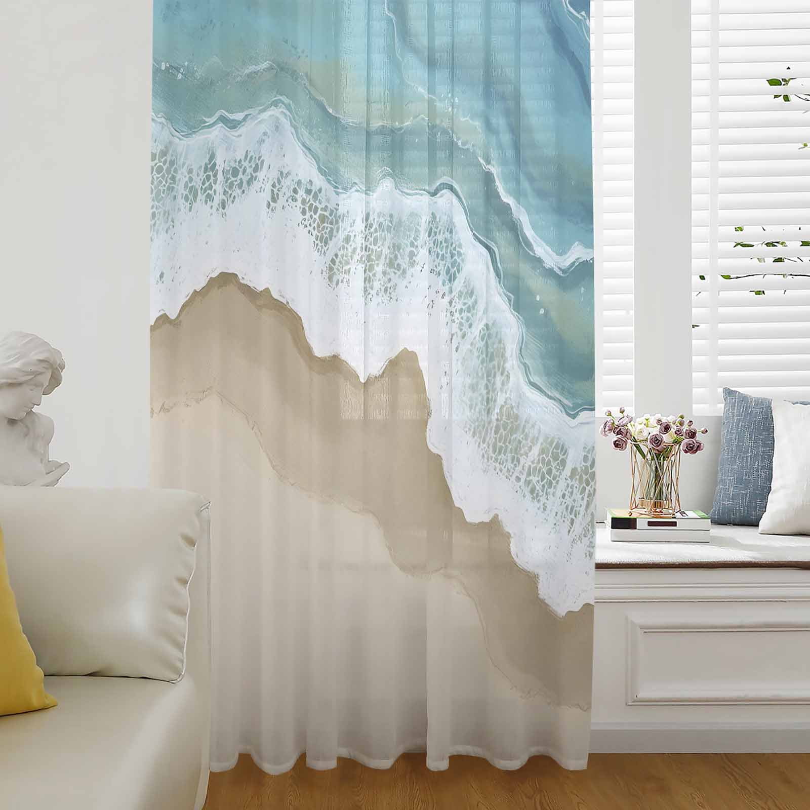 Turquoise Ocean Window Curtain 96 Inches Long,Gradient Brown Shore ...