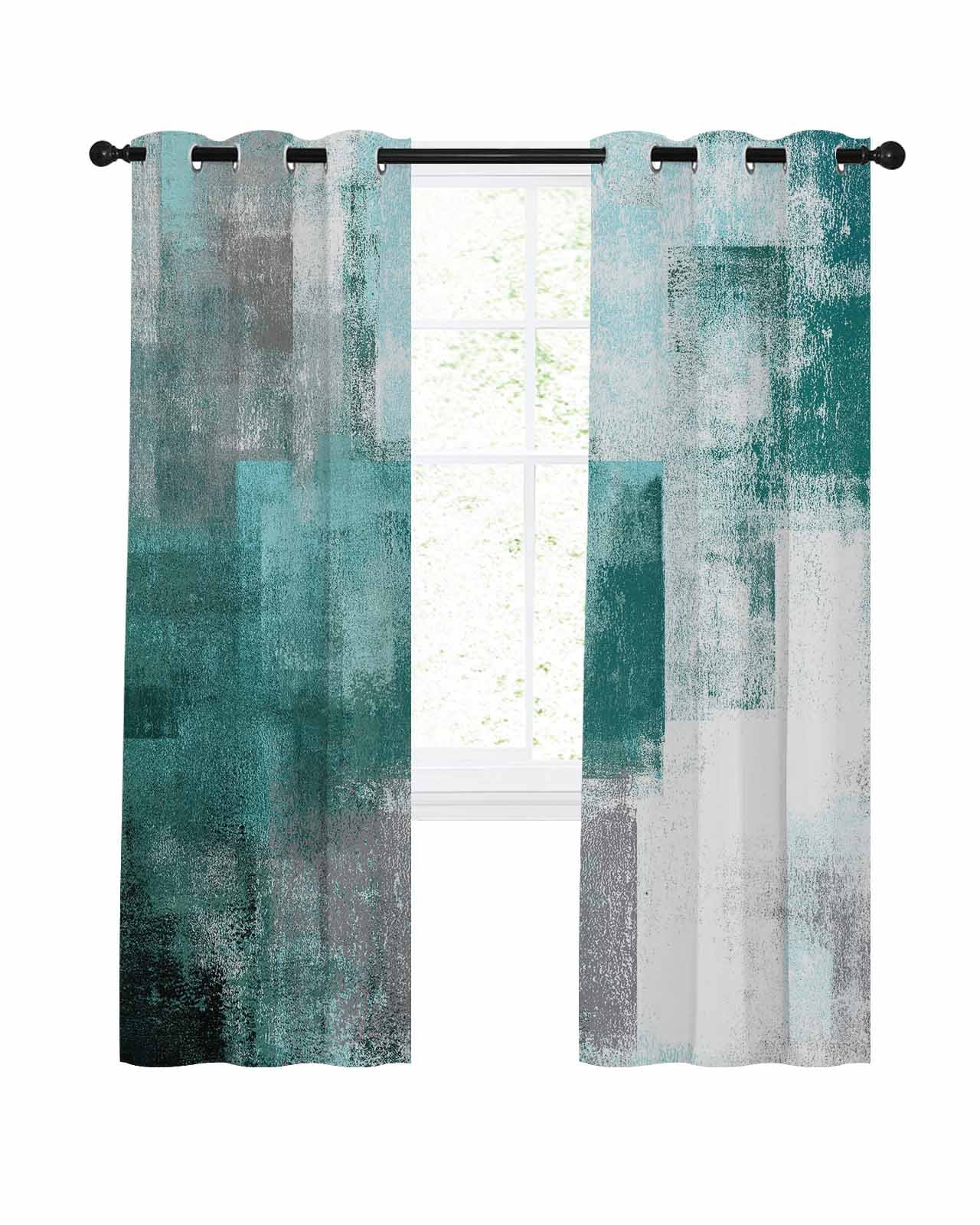 Turquoise Oil Painting Blackout Curtains 72 Inches Length, Abstract ...