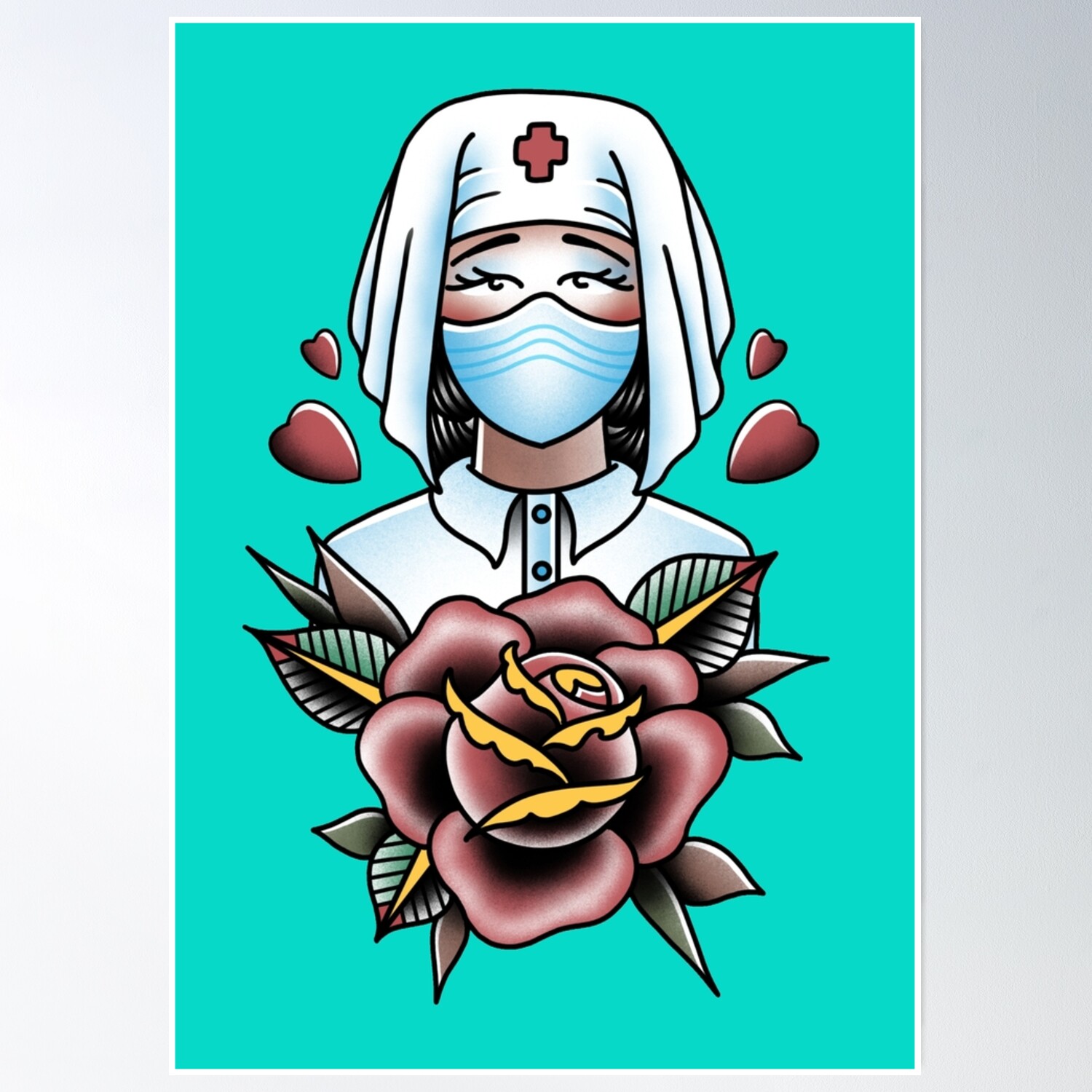 Turquoise Old School Nurse Traditional Tattoo Design Thankyou Nhs ...