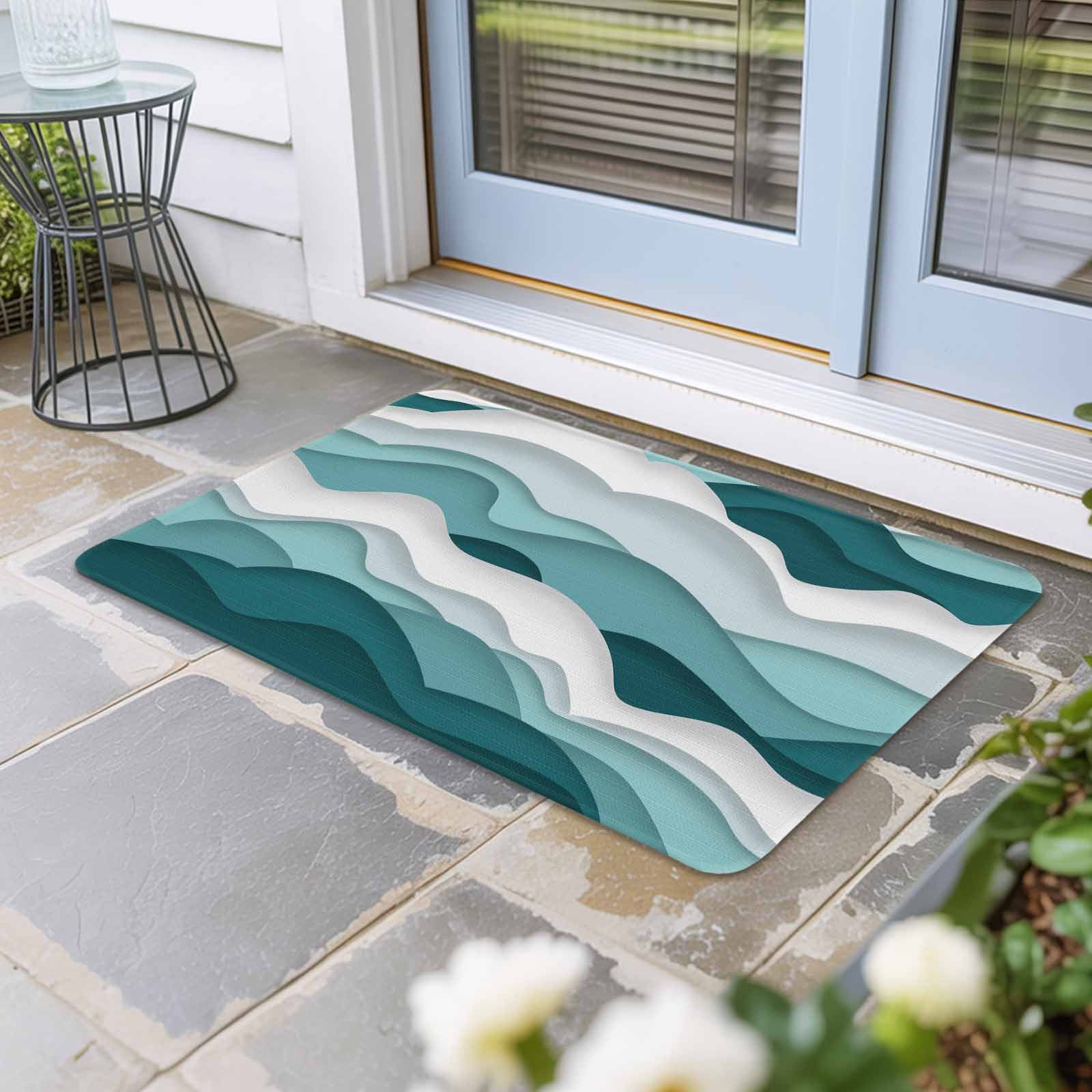 Turquoise Ombre Door Mat Indoor Outdoor, Modern Geometric Moire ...