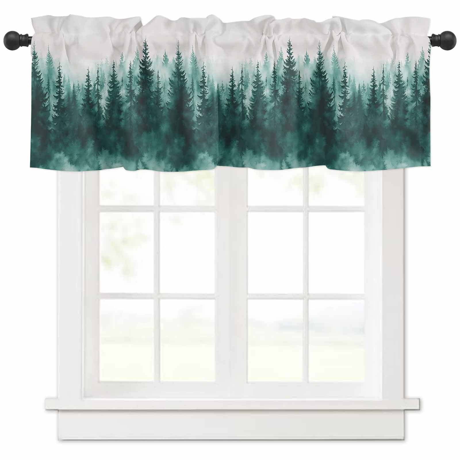 Turquoise Ombre Forest Valances for Windows Farmhouse Kitchen Curtains ...