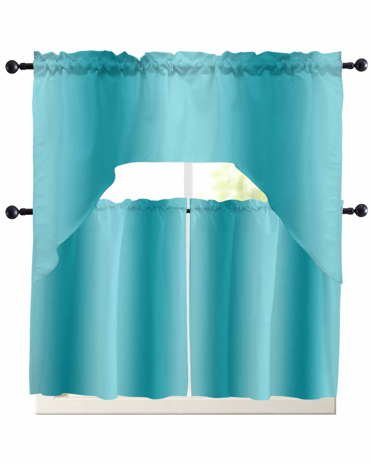 Turquoise Ombre Kitchen Curtains Sets 36 Inch Length with Valance ...