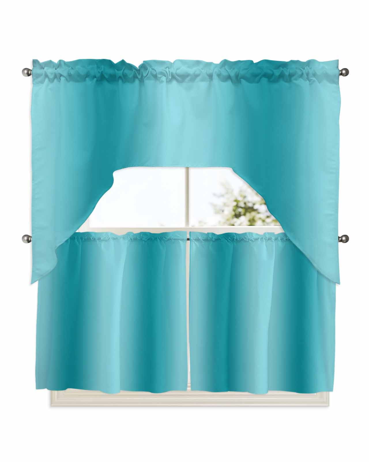 Turquoise Ombre Kitchen Curtains Swag Valance and Tier Curtains Set 24 ...