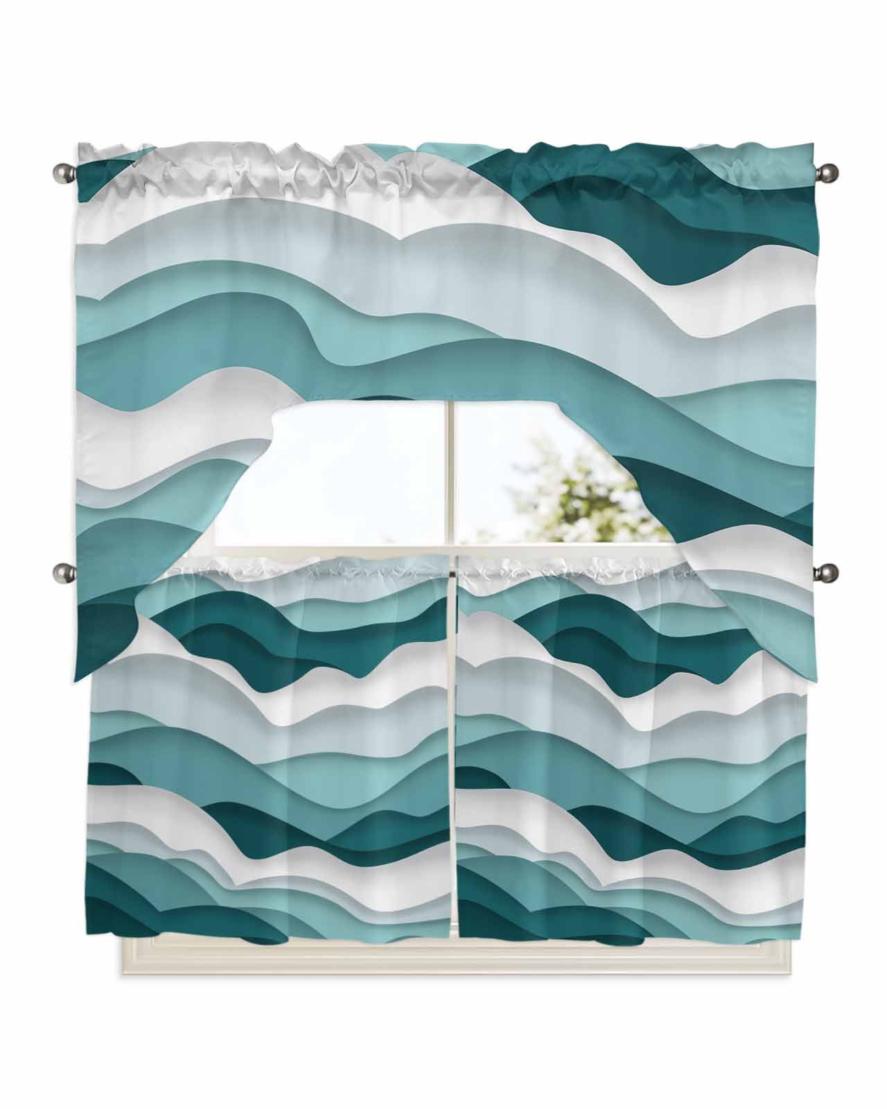 Turquoise Ombre Kitchen Curtains Swag Valance and Tier Curtains Set 24 ...