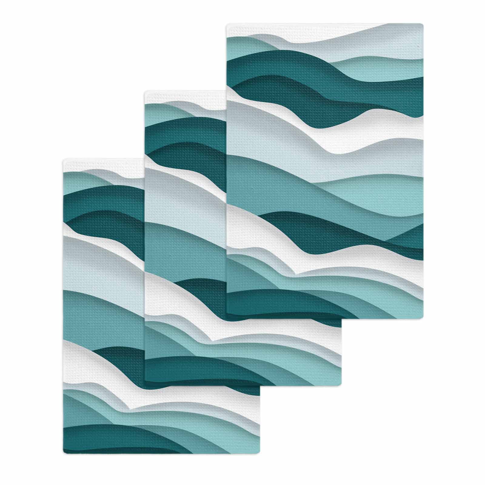 Turquoise Ombre Kitchen Dish Towels for Drying Dishes Set of 3, Modern ...