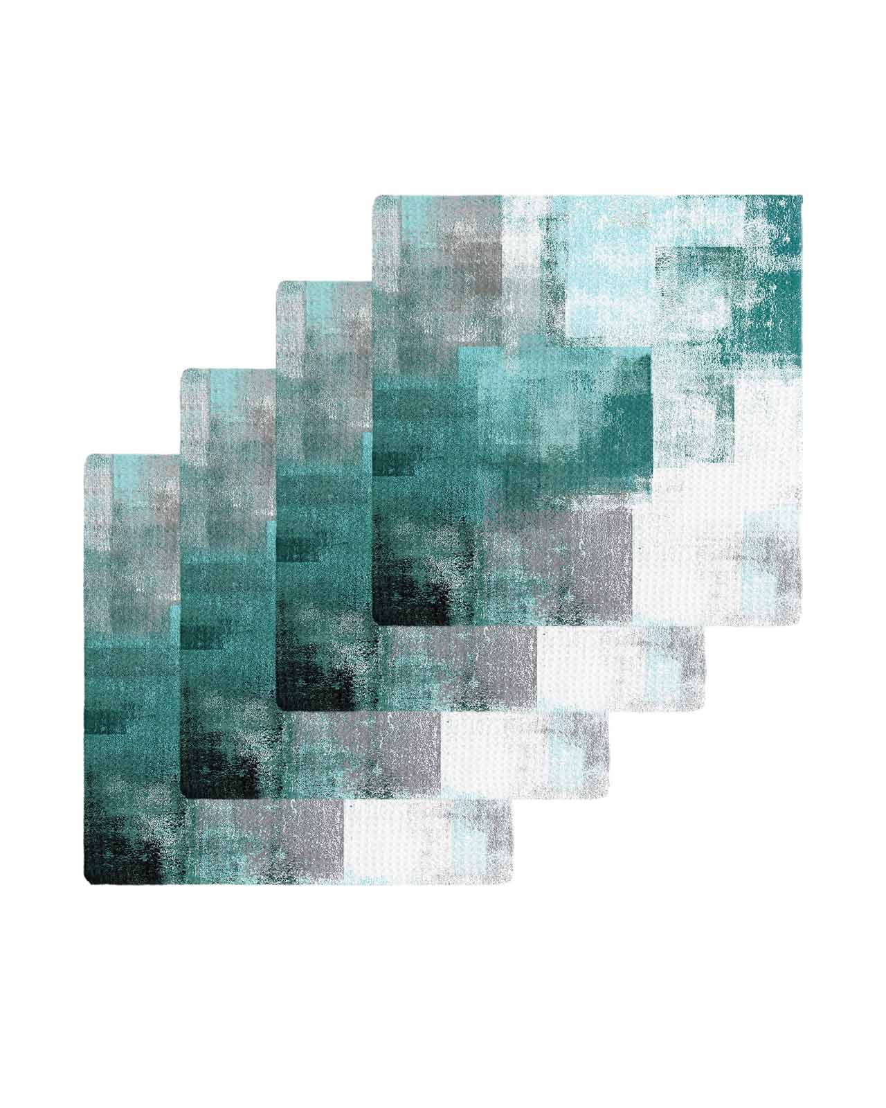 Turquoise Ombre Kitchen Dish Towels for Drying Dishes Set of 4, Modern Abstract Mottled Texture ...