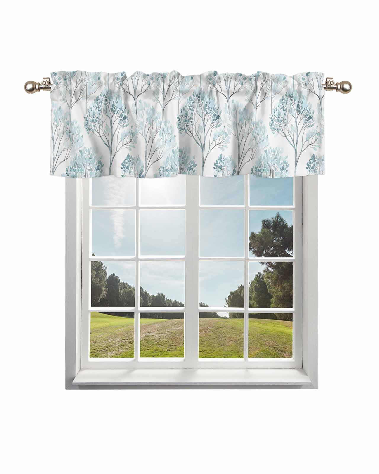 Turquoise Ombre Leaves Tree Curtain Valance for Windows/Living Room ...