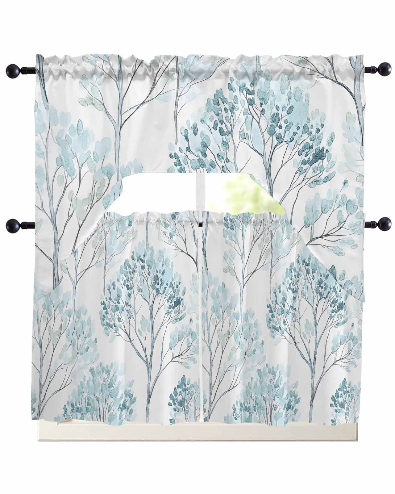 Turquoise Ombre Leaves Tree Kitchen Curtains Swag Valance and Tier ...