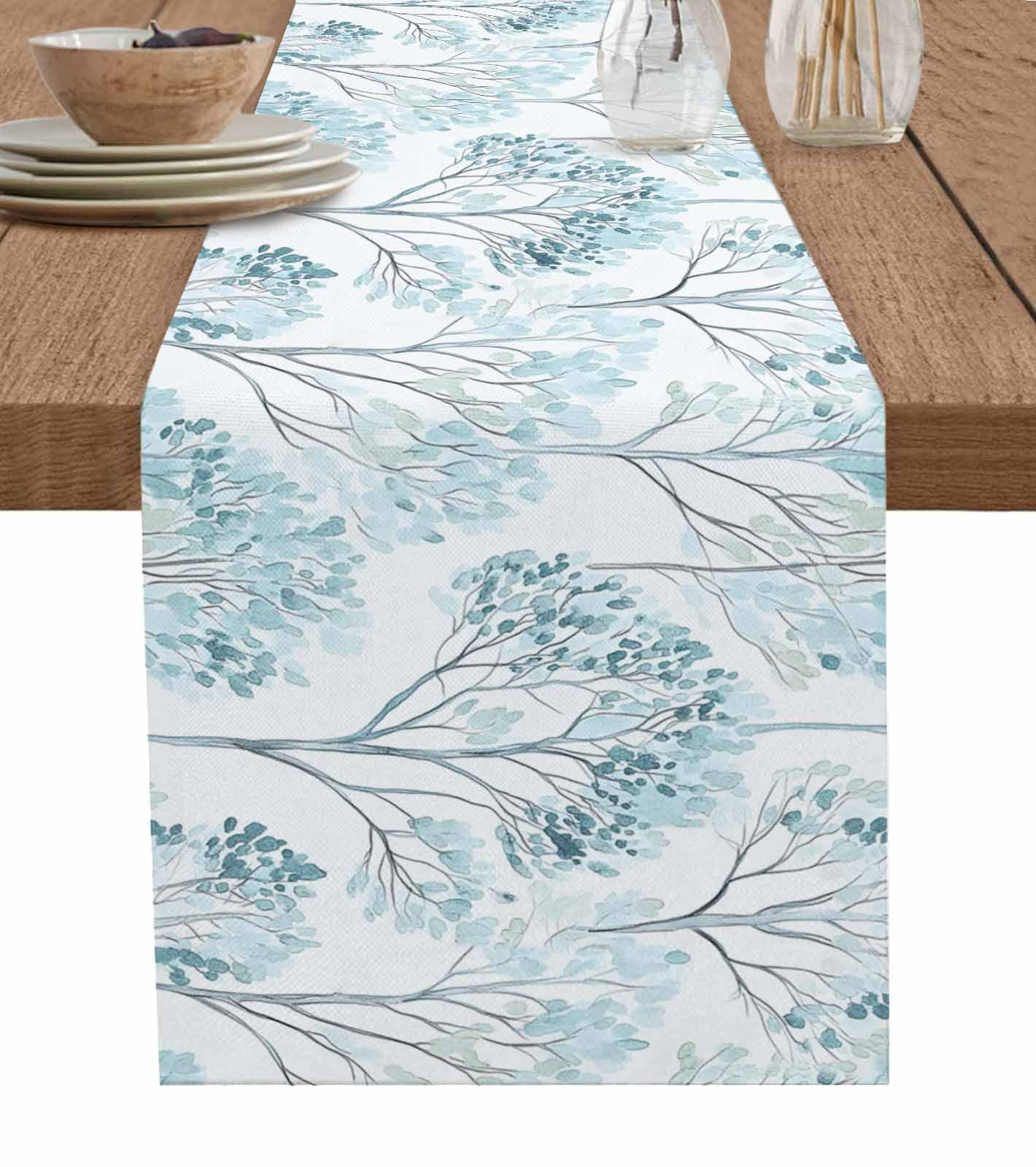 Turquoise Ombre Leaves Tree Table Runner 72 Inches, Teal Forest Vintage ...