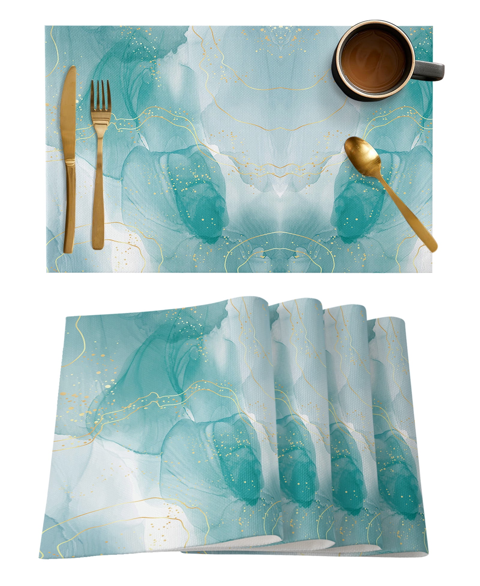 Turquoise Ombre Marble Placemats Set of 6, Yellow Modern Geometric ...