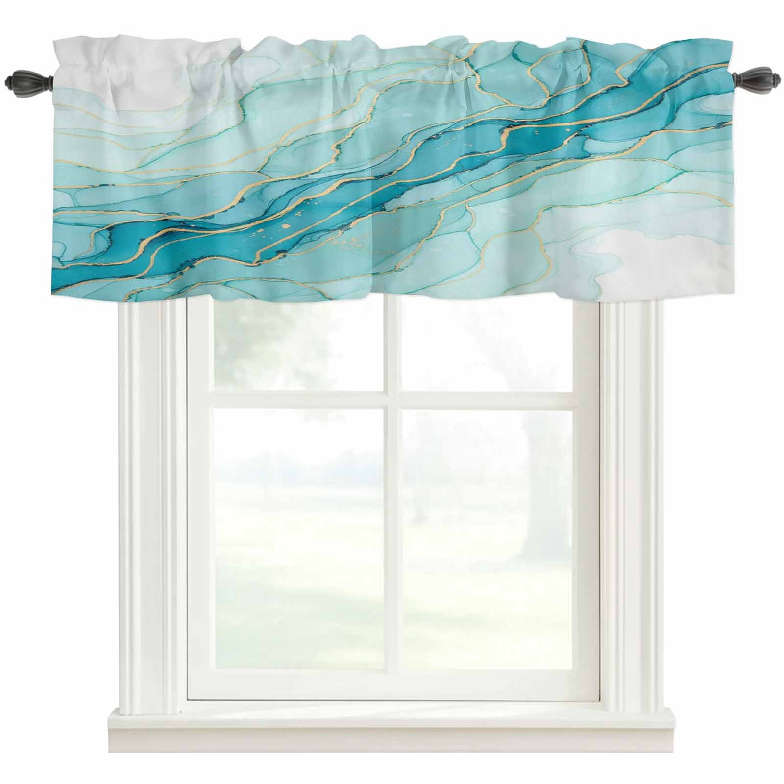 Turquoise Ombre Marble Rod Pocket Curtain Valance, Modern Abstract Art ...
