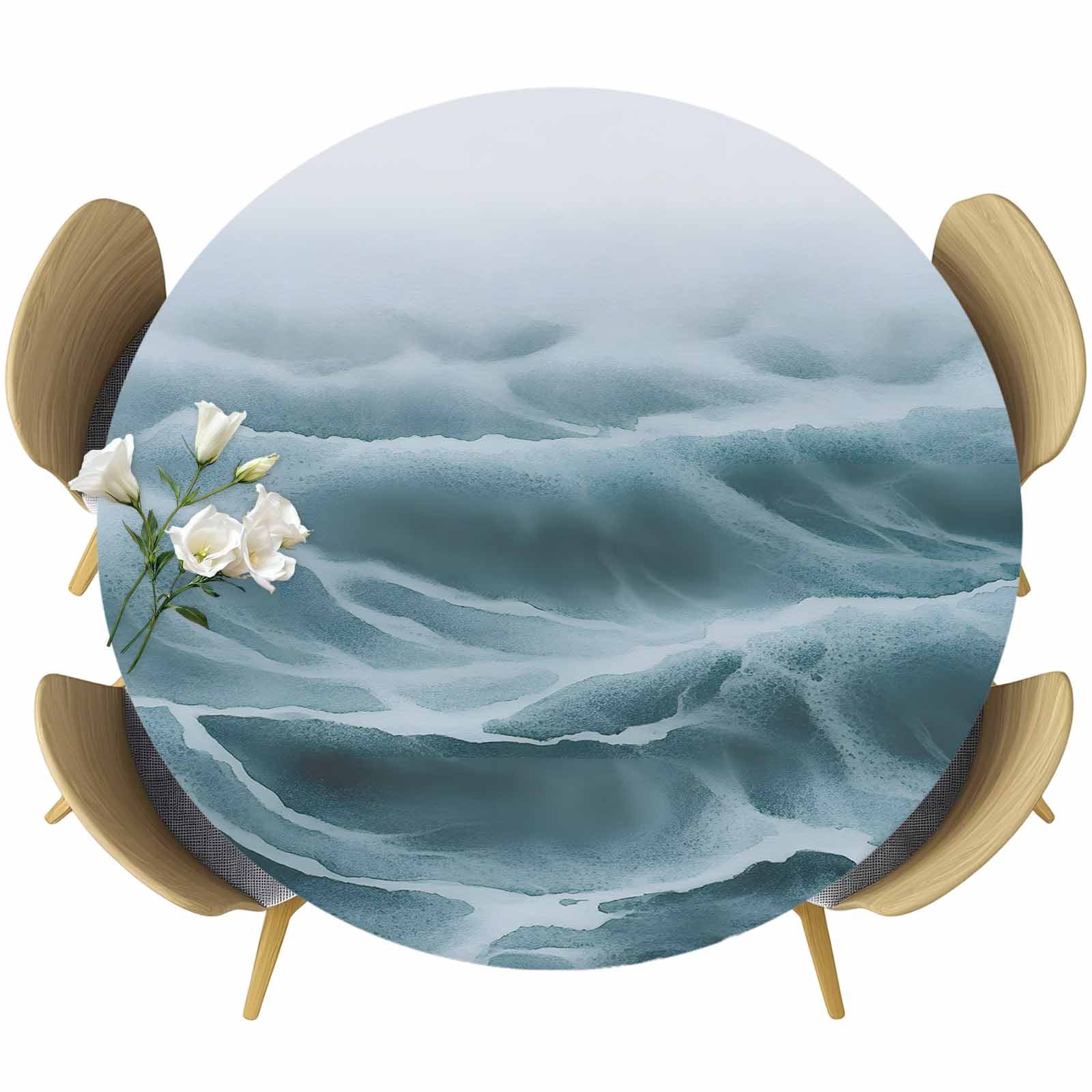 Turquoise Ombre Round Fitted Table Cover Modern Abstract Watercolor Art ...