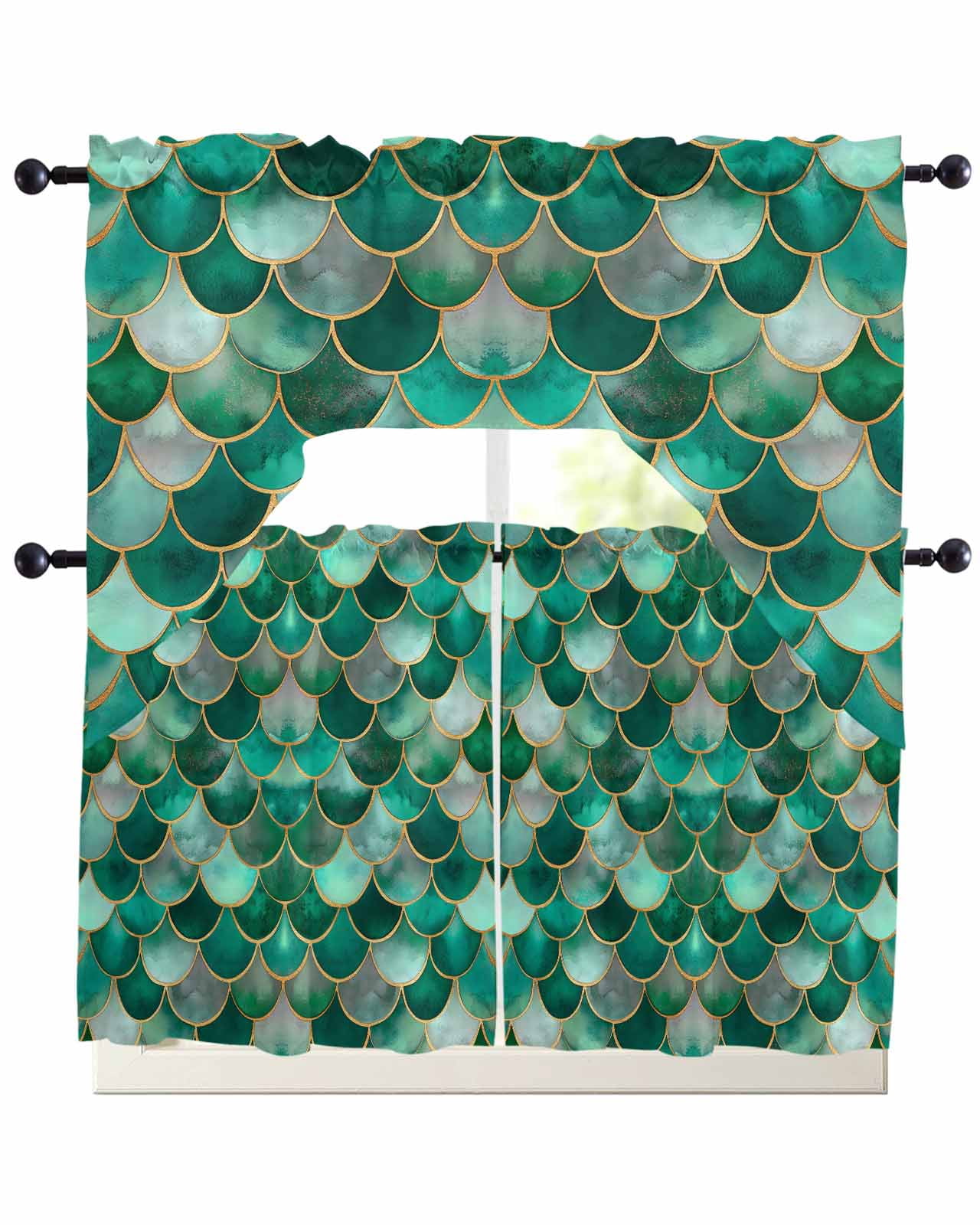 Turquoise Ombre Scale Kitchen Curtains Swag Valance and Tier Curtains ...