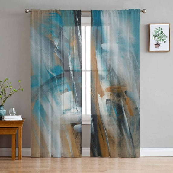 Turquoise Ombre Sheer Curtains 96 Inches Long 2 Panels Set, Window ...
