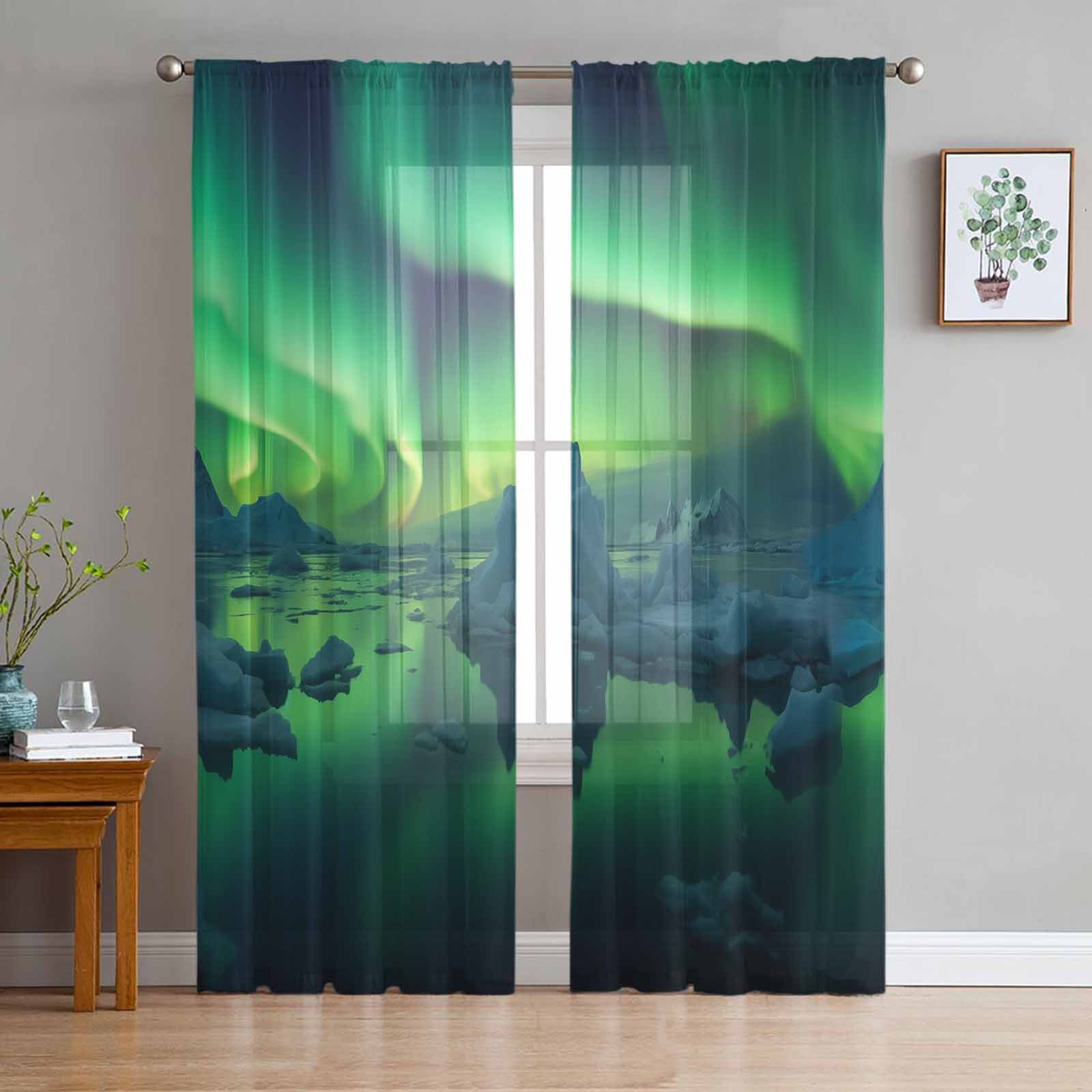 Turquoise Ombre Sheer Curtains 96 Inches Long 2 Panels Set, Window ...