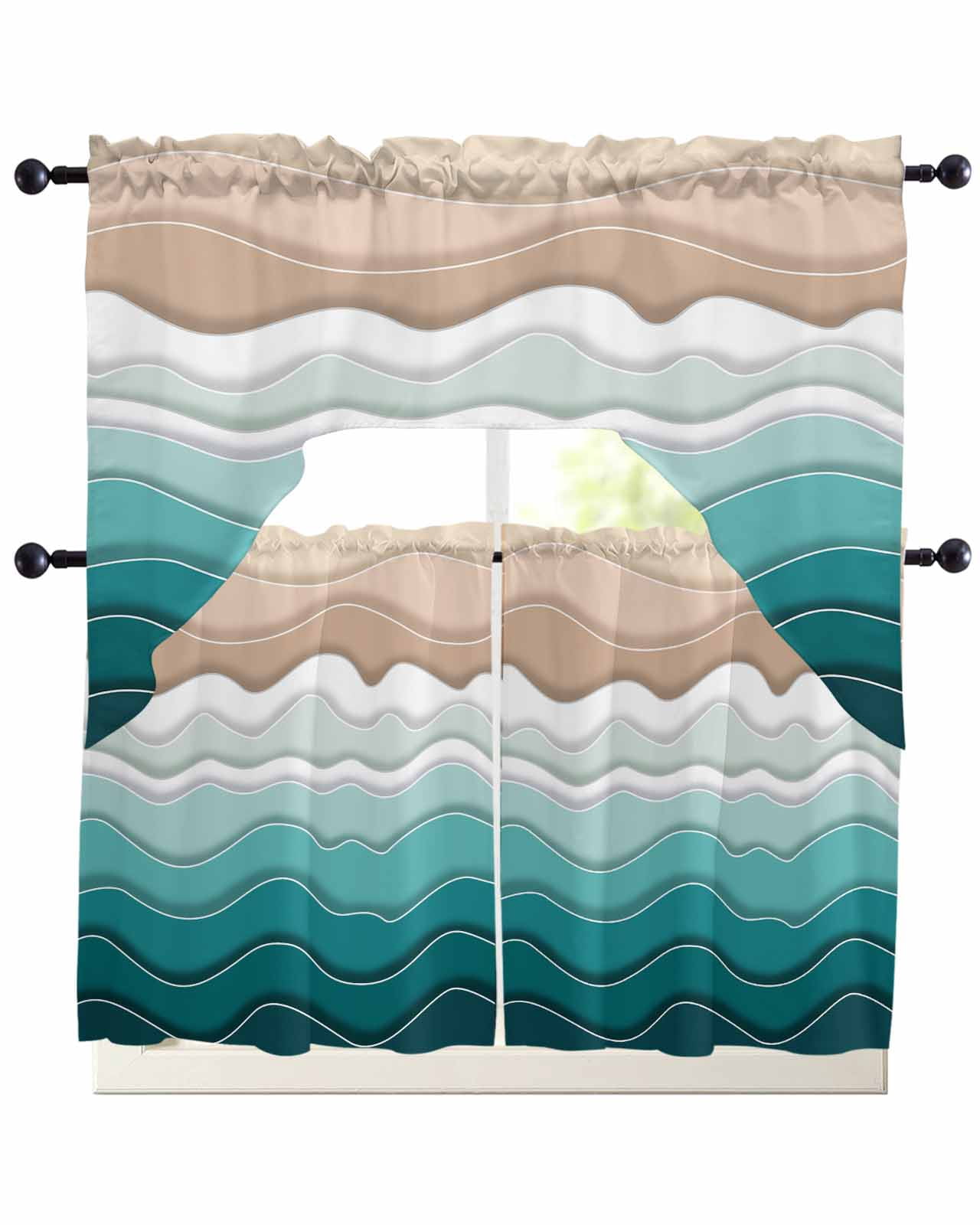 Turquoise Ombre Stripe Kitchen Curtains Sets 36 Inch Length with ...