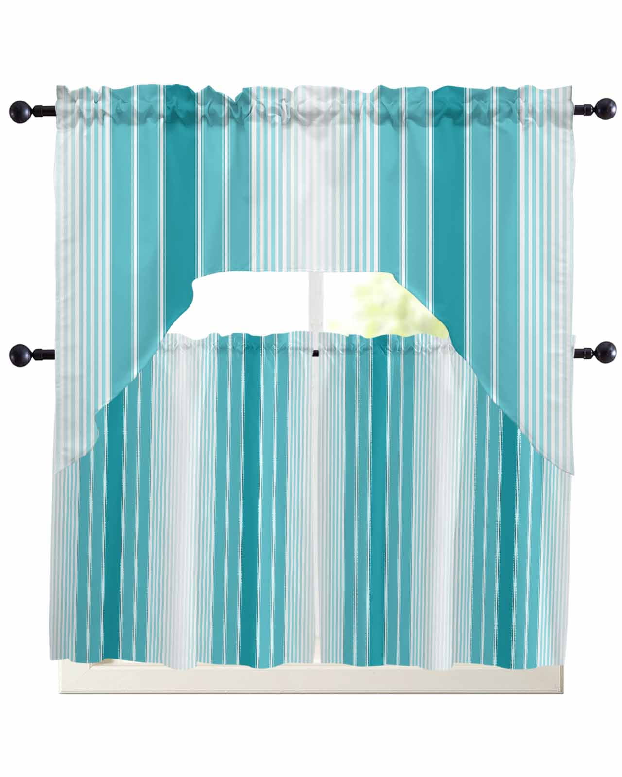 Turquoise Ombre Stripe Kitchen Curtains Swag Valance and Tier Curtains ...