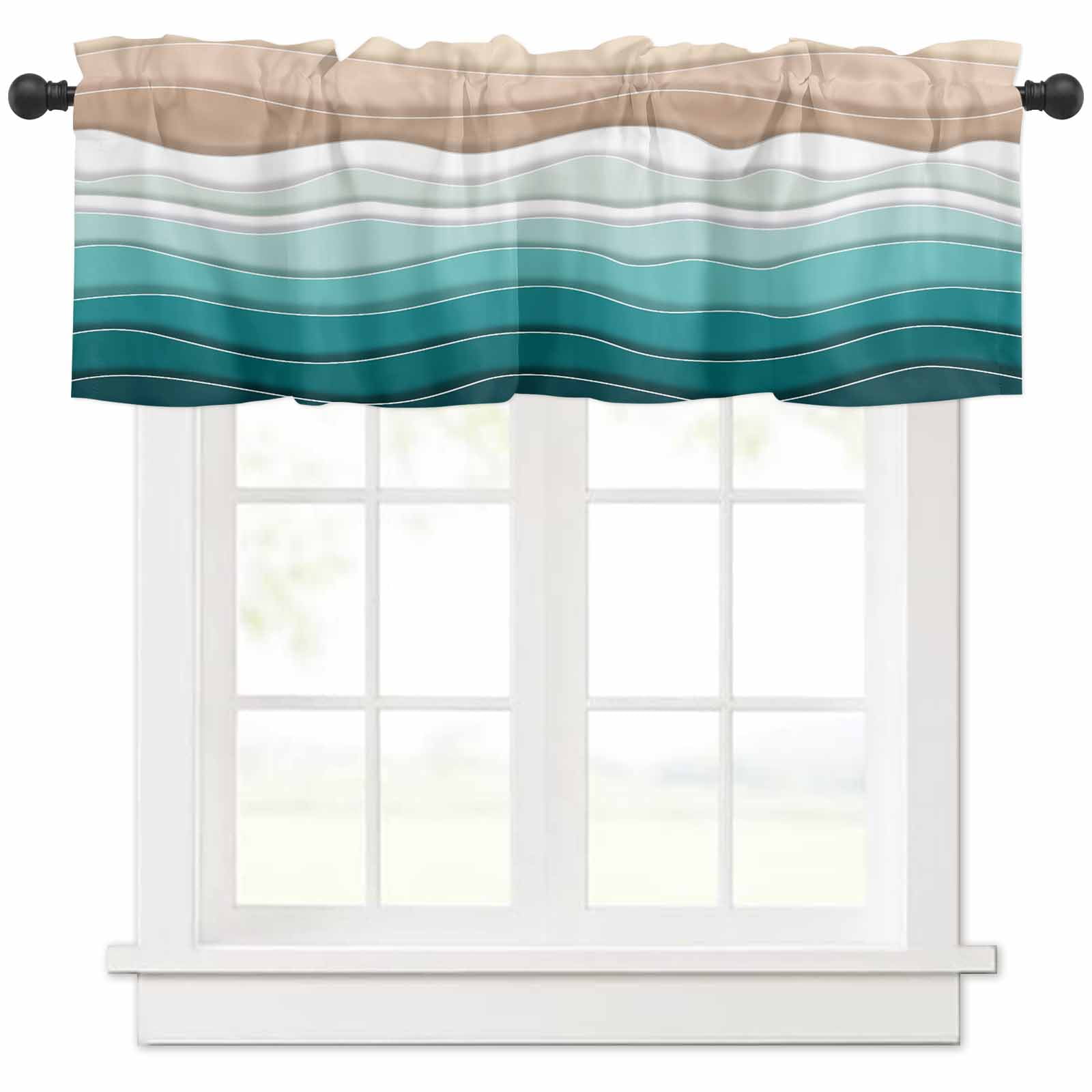 Turquoise Ombre Stripe Valances for Windows Farmhouse Kitchen Curtains ...
