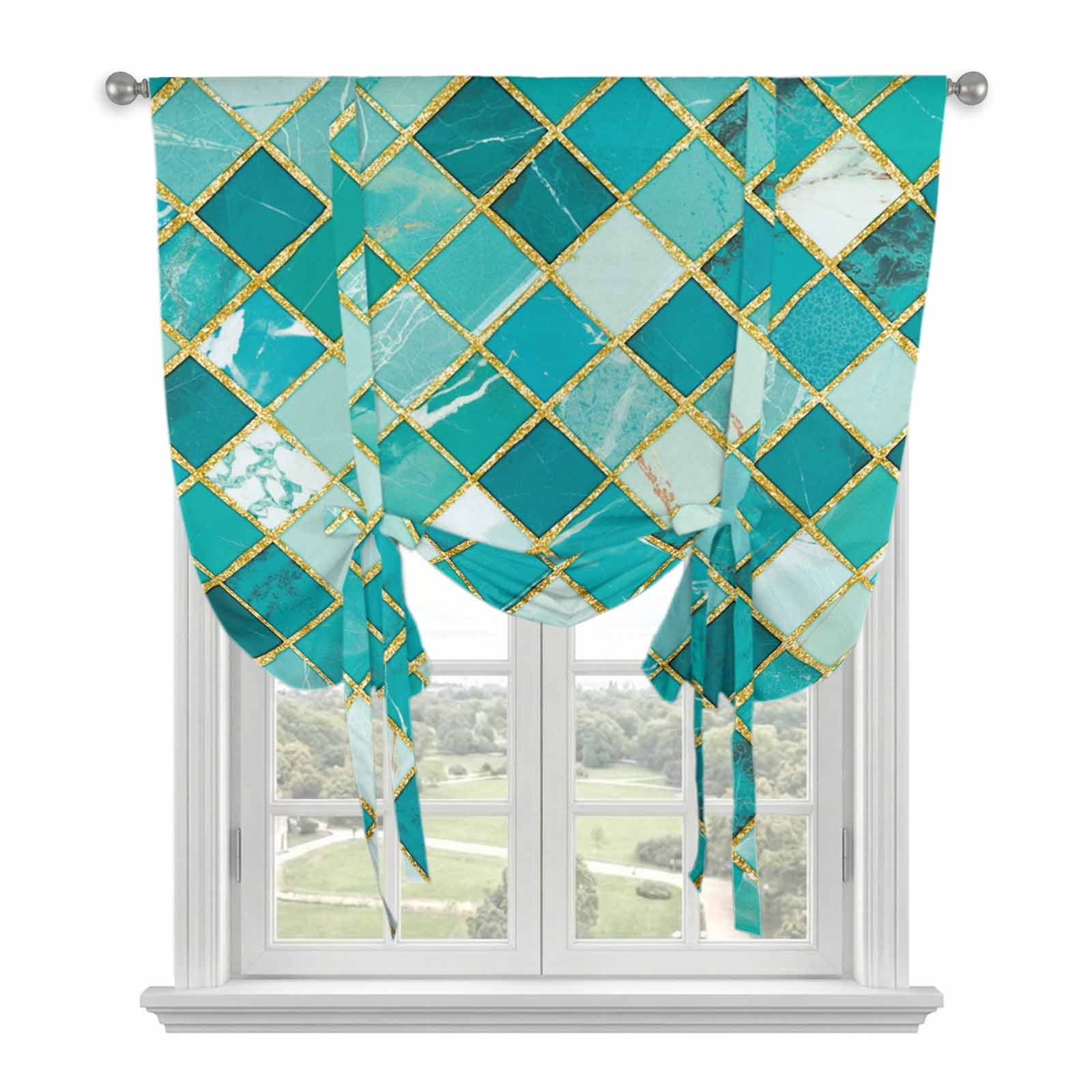 Turquoise Ombre Tie Up Curtains for Windows, Adjustable Balloon Window ...