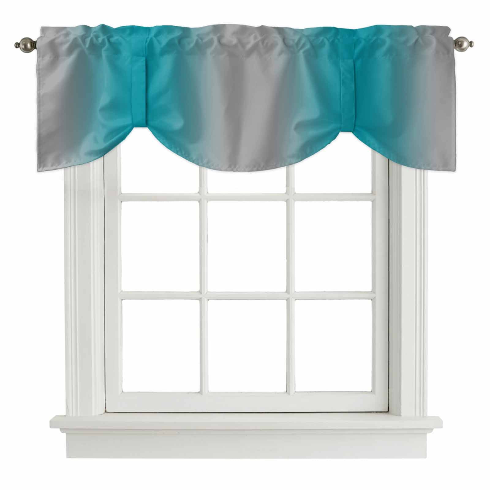 Turquoise Ombre Tie Up Valance Curtains for Windows, Kitchen Curtains ...
