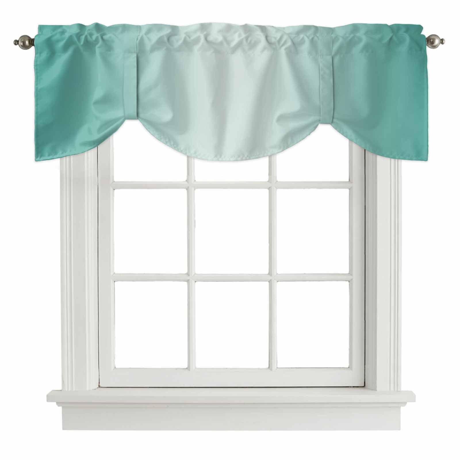 Turquoise Ombre Tie Up Valance Curtains for Windows, Kitchen Curtains ...
