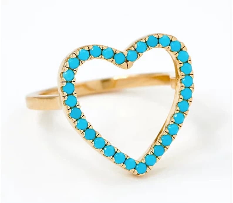 Women’s Turquoise Open Heart Ring – 925 Sterling Silver Minimalist ...
