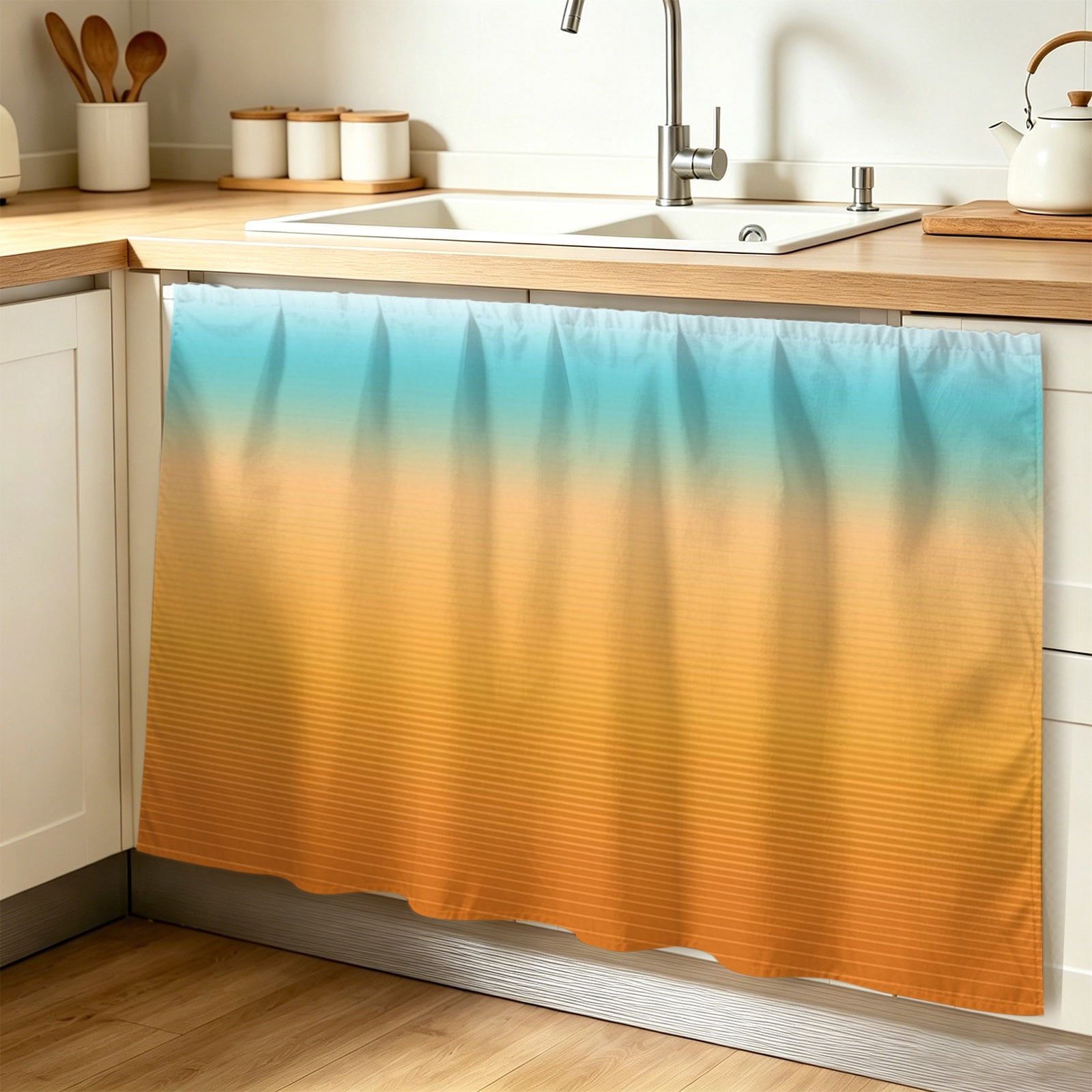Turquoise Orange Cabinet Curtain, Stripe Gradient Sink Skirt for ...
