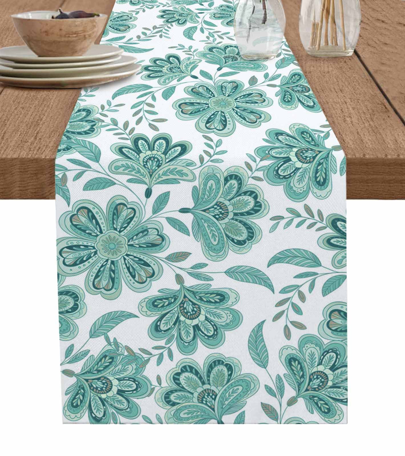 Turquoise Paisley Floral Table Runner 72 Inches, Boho Vintage Ethnic ...