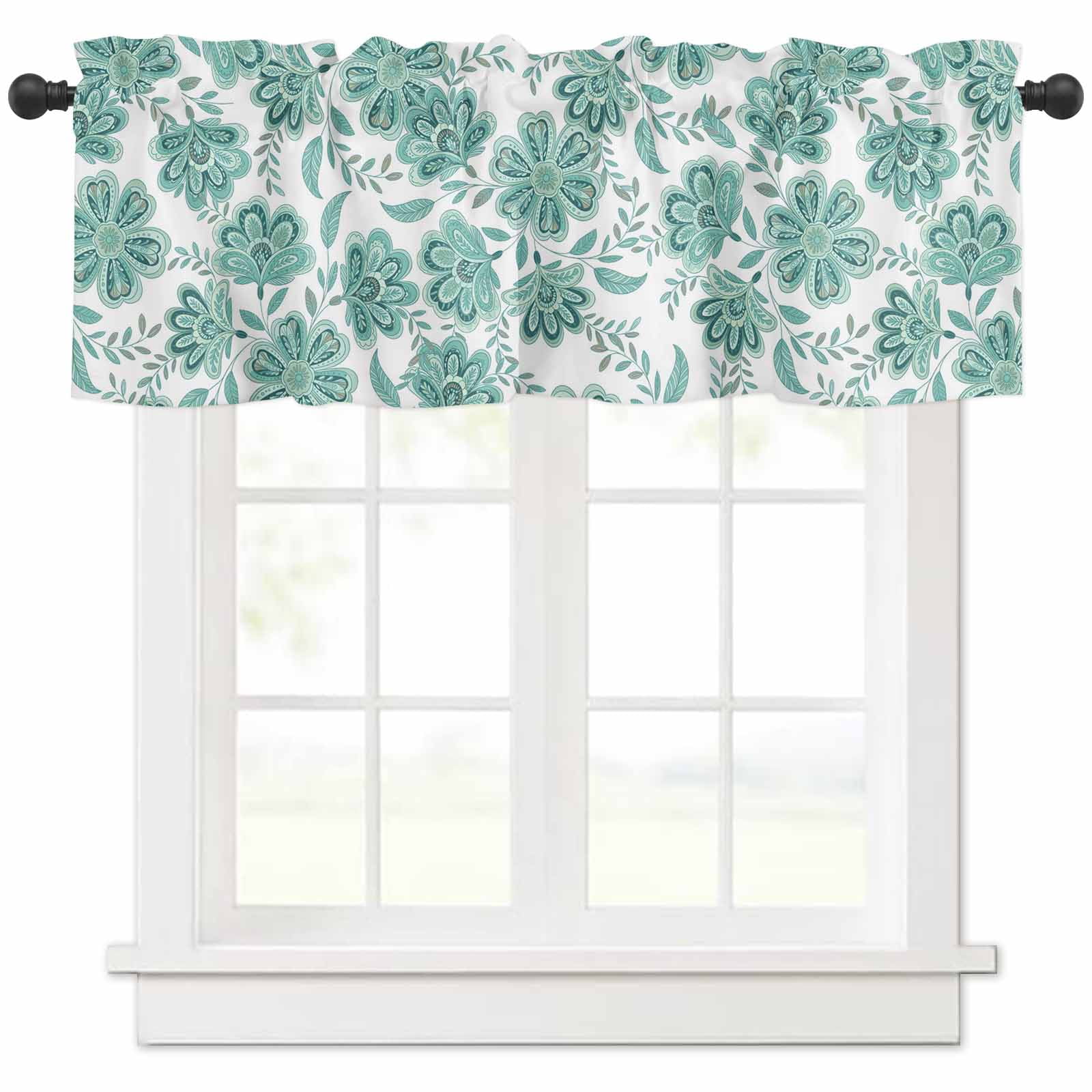 Turquoise Paisley Floral Valances for Windows Farmhouse Kitchen ...