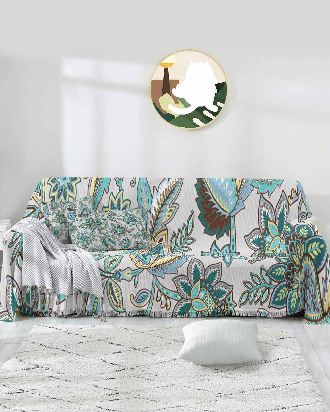 Turquoise Paisley Sofa Couch Covers for 3 Cushion Couch,Washable L ...