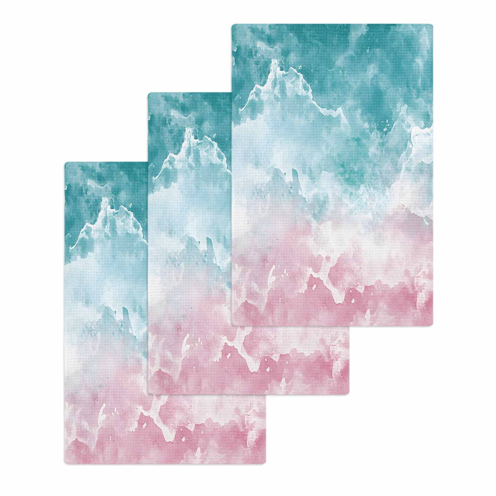 Turquoise Pink Coastal Kitchen Dish Towels for Drying Dishes Set of 3 ...