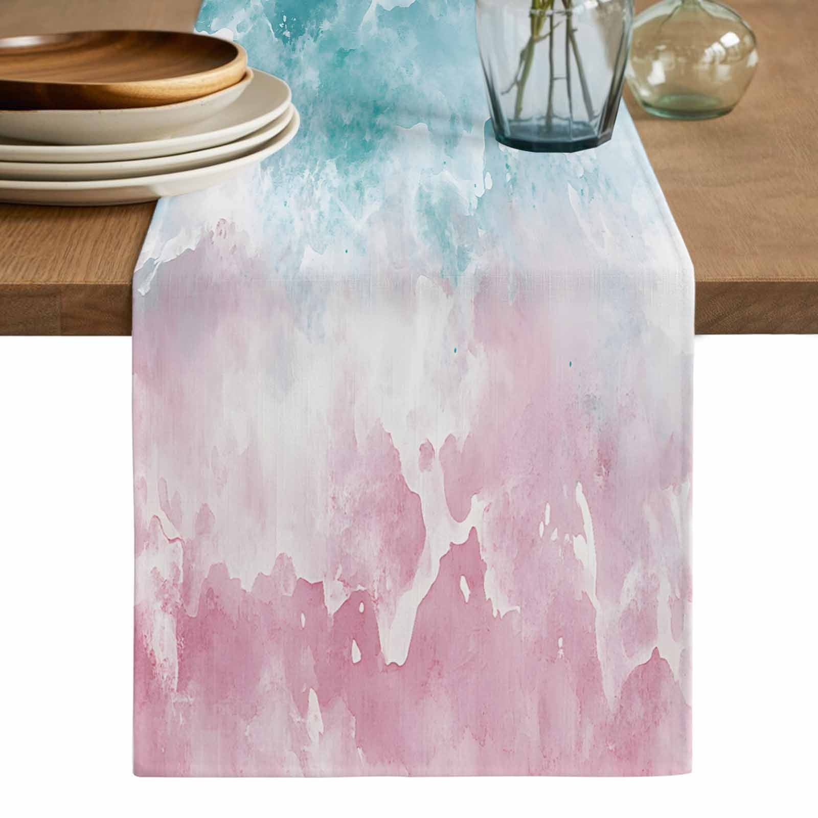 Turquoise Pink Coastal Table Runner, Summer Beach Nautical Washable ...