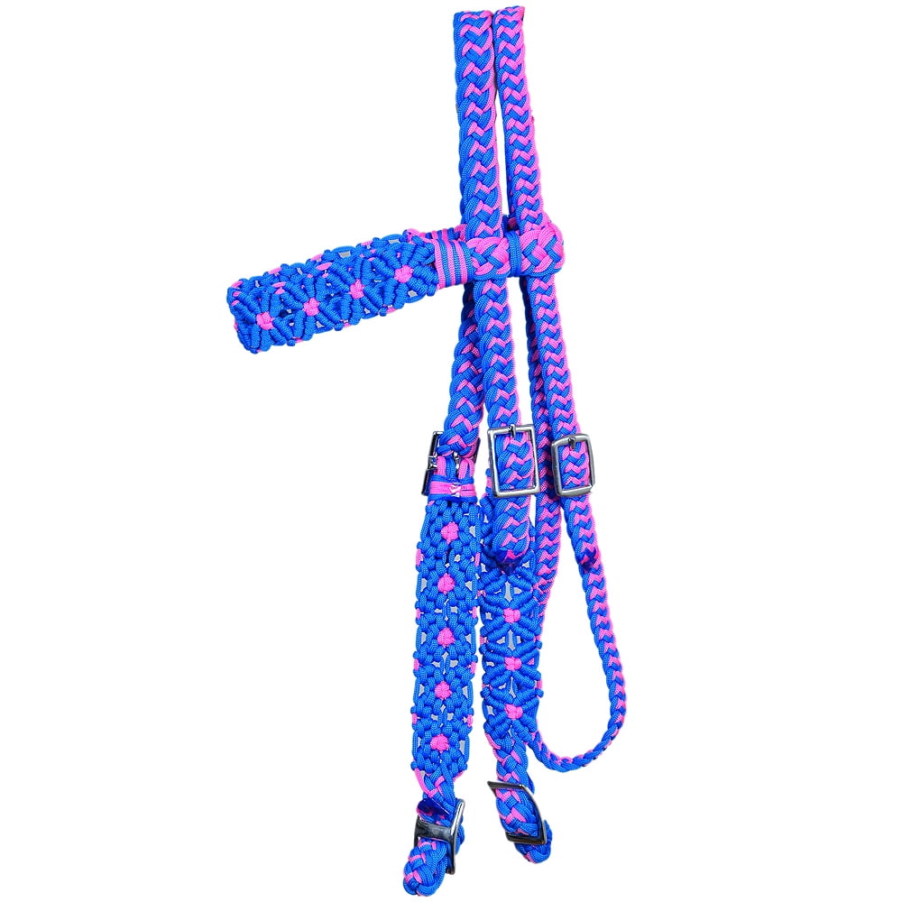 Turquoise / Pink Horse Bridle Headstall Braided Paracord Hilason ...