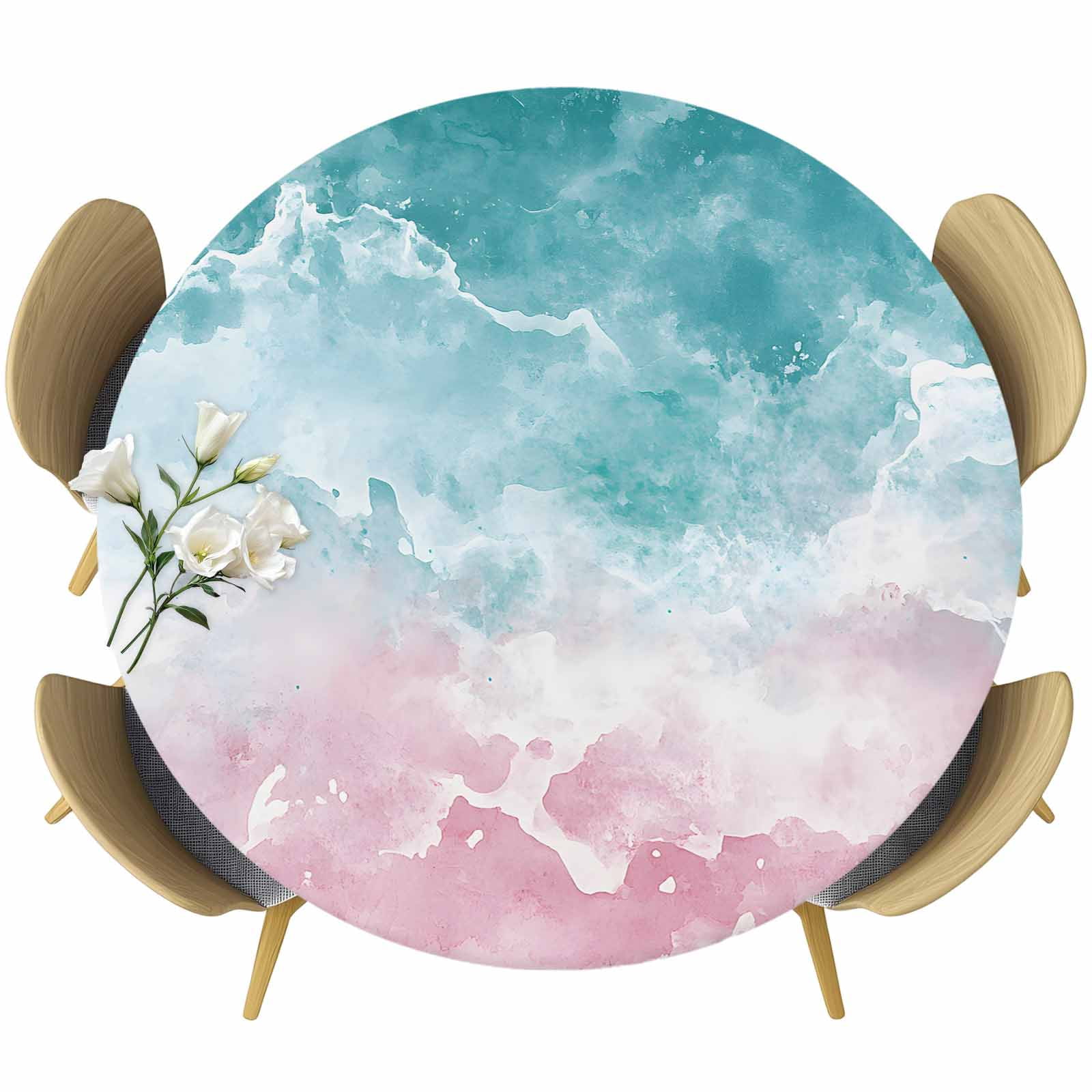 Turquoise Pink Ombre Round Fitted Table Cover Abstract Coastal Ocean ...