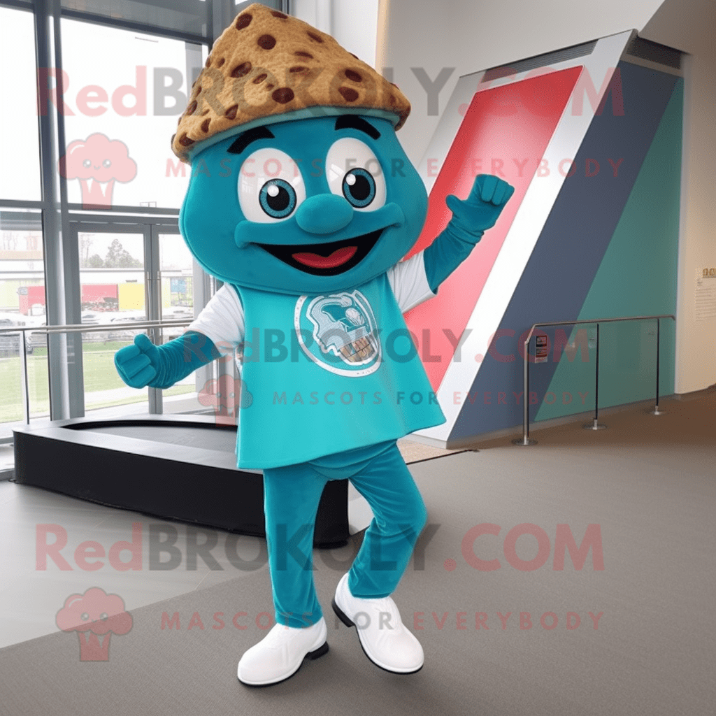 Turquoise Pizza Slice REDBROKOLY mascot costume character dressed with ...