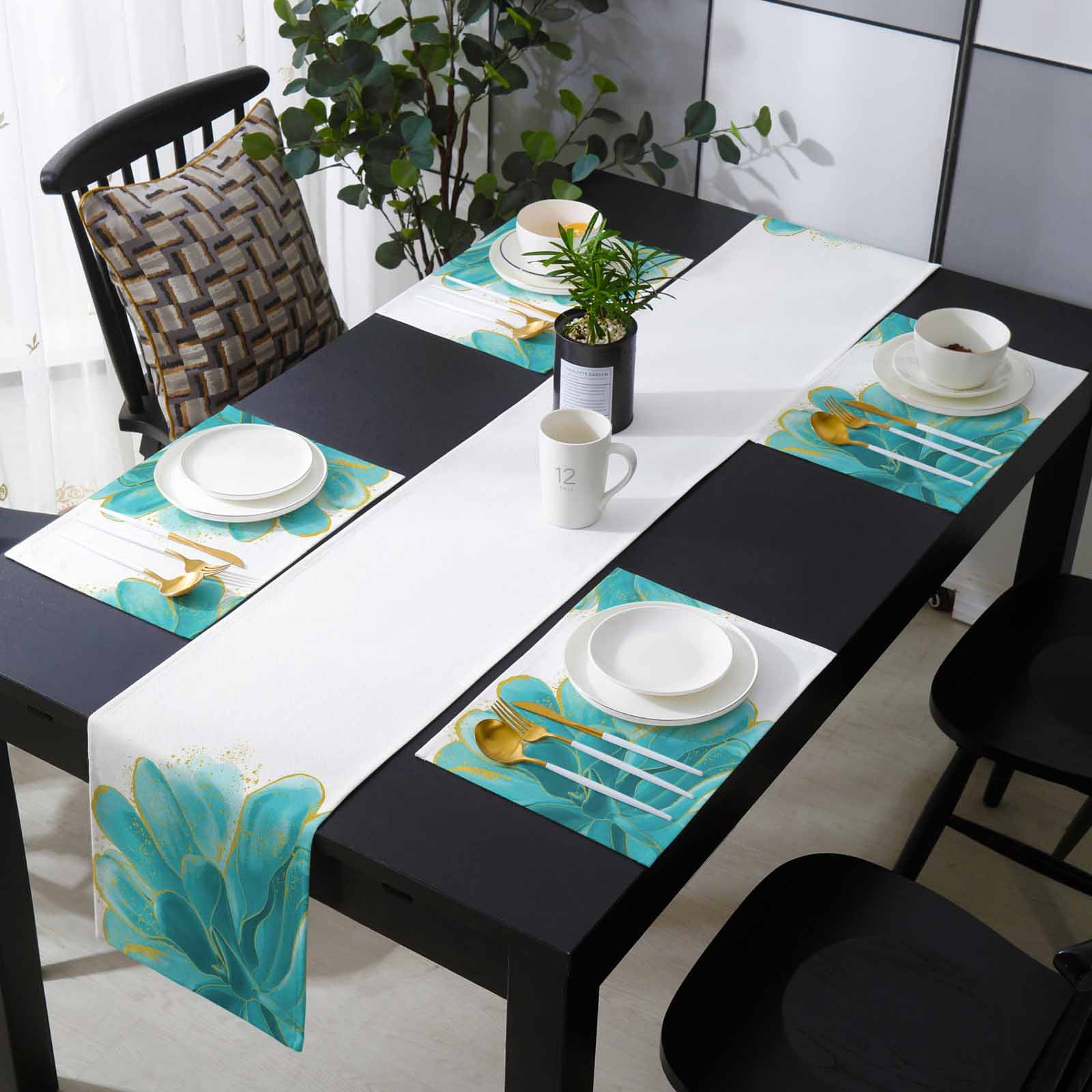 Turquoise Placemats Set of 6 with 70 Inches Long Table Runners,Modern ...
