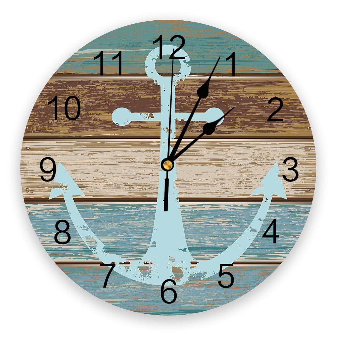 Turquoise Plank Anchor Texture 3D Wall Clock Modern Design Brief Living ...