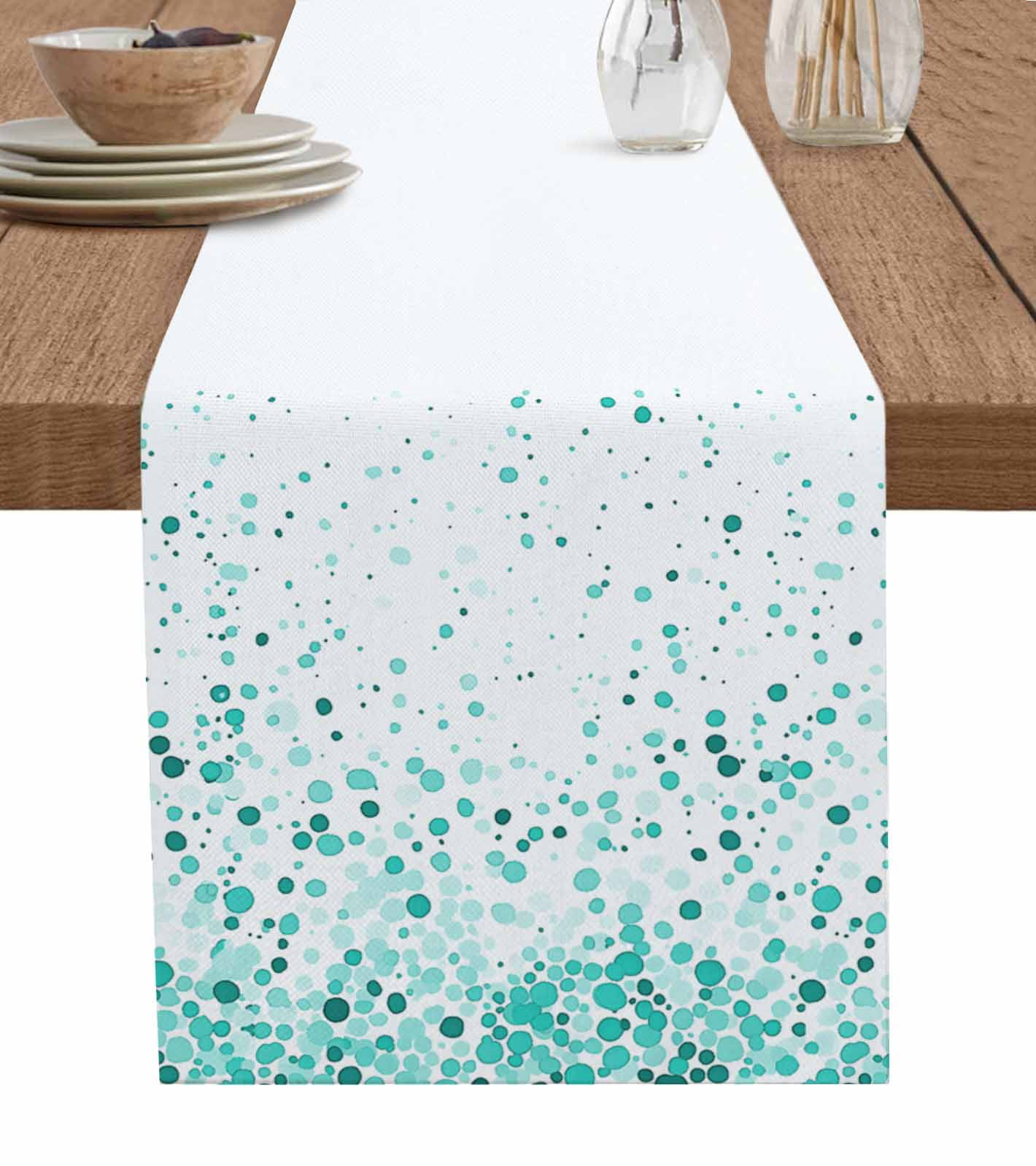 Turquoise Polka Dot Burlap Cotton Table Runner 16x72 Inches Long, Abstract Modern Art Dots ...