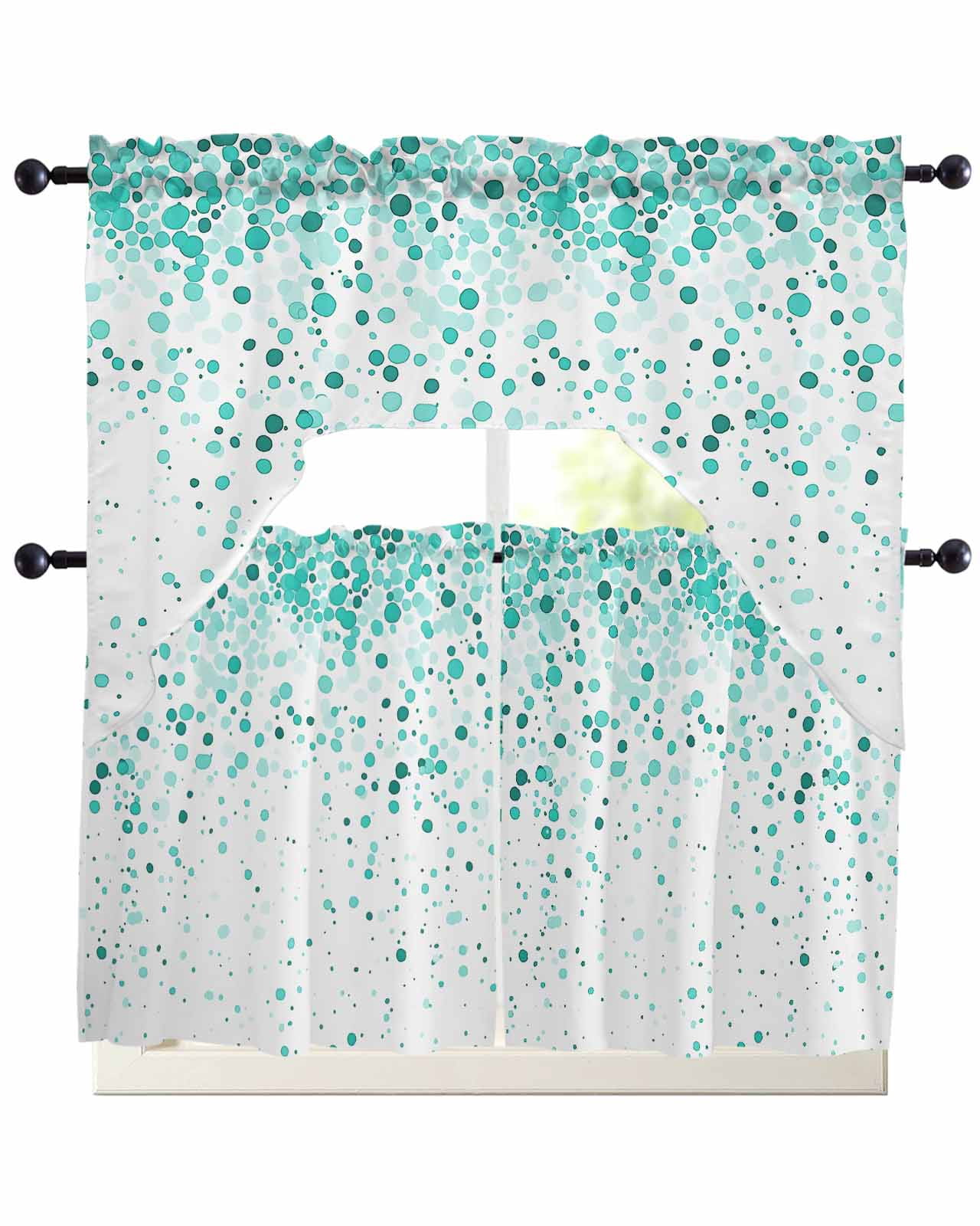 Turquoise Polka Dot Kitchen Curtains Swag Valance and Tier Curtains Set ...